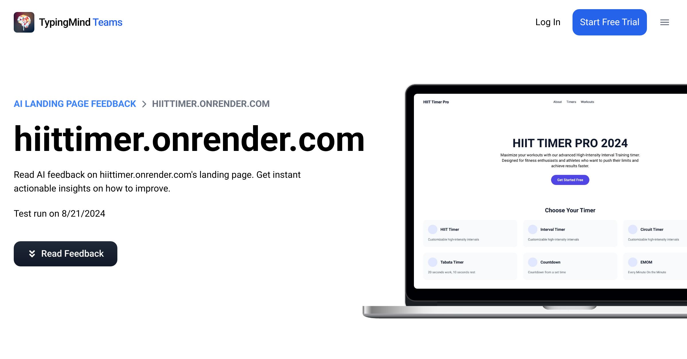 AI Landing Page Feedback for hiittimer.onrender.com
