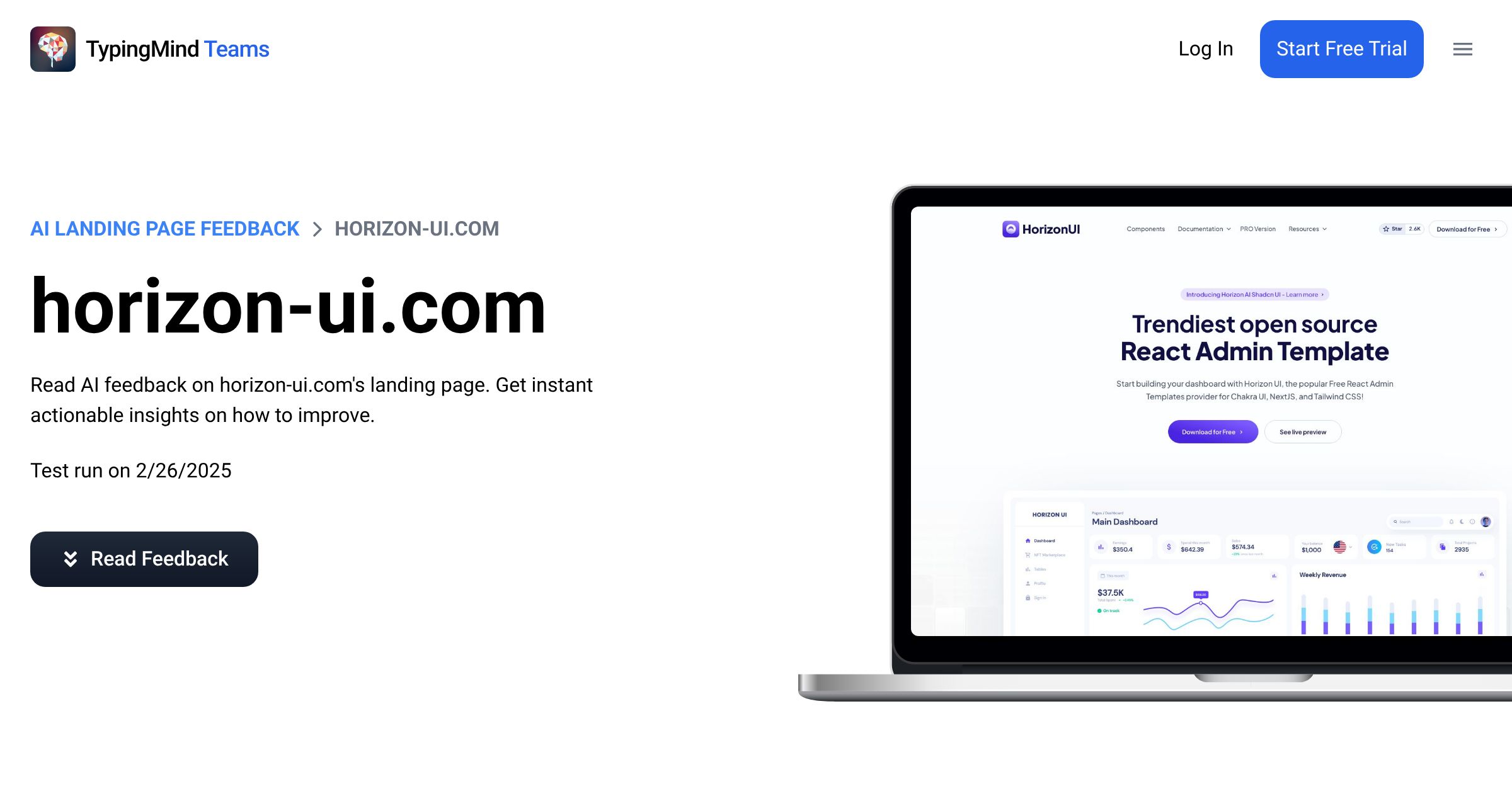 AI Landing Page Feedback for horizon-ui.com
