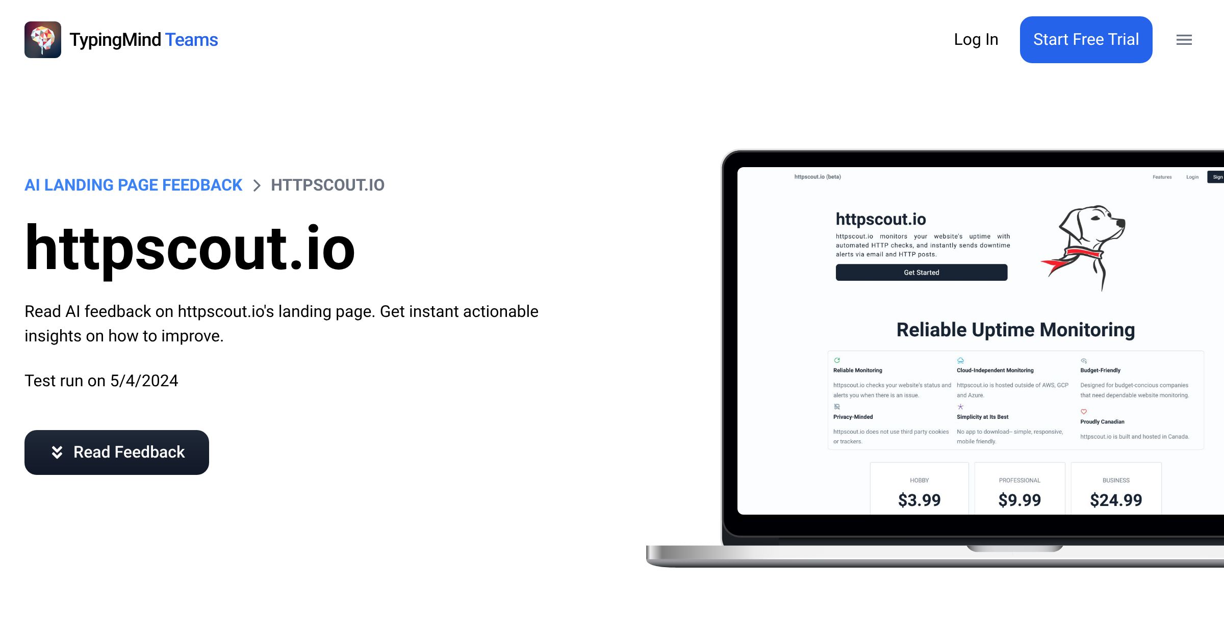 AI Landing Page Feedback for httpscout.io