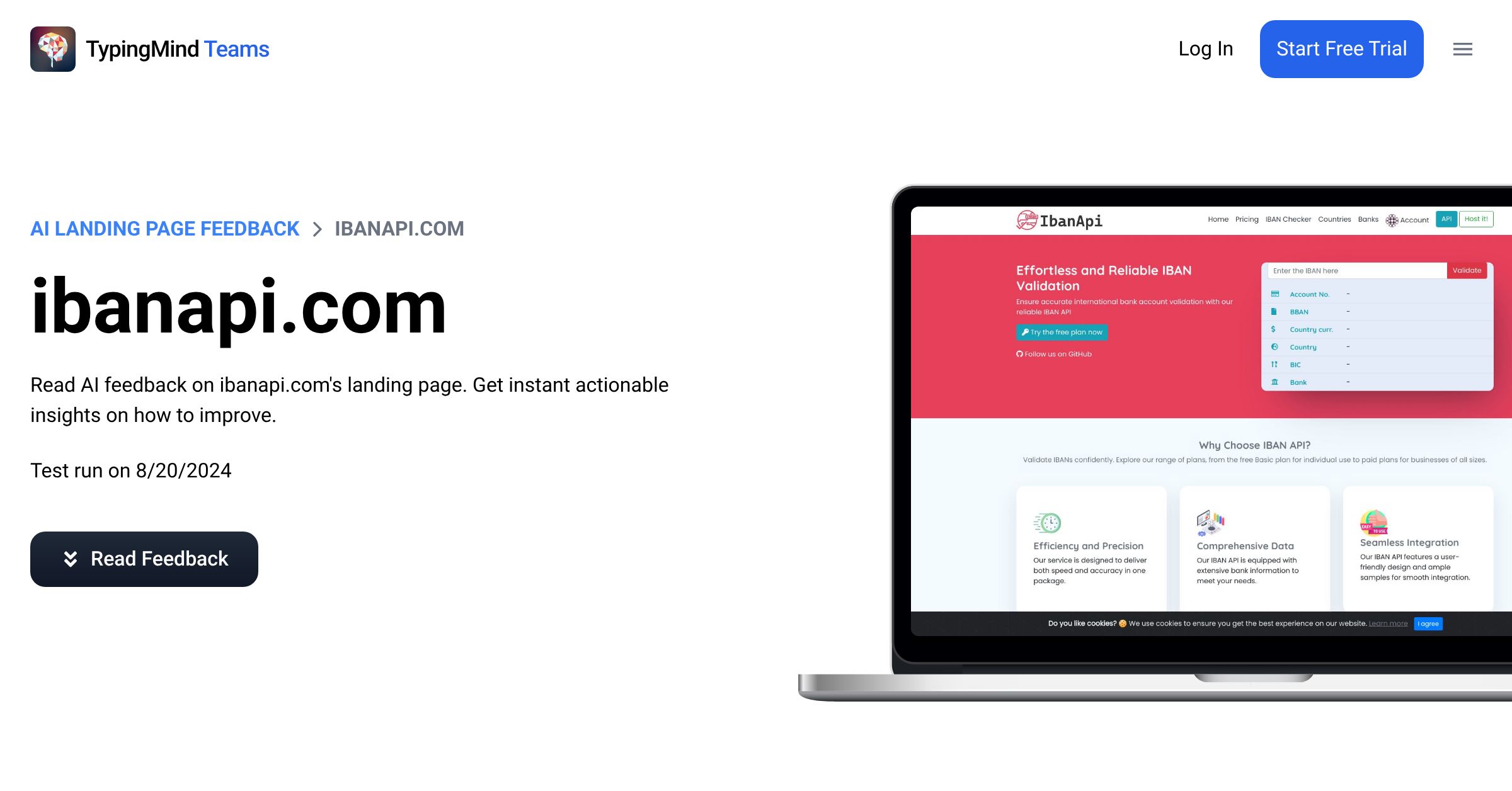 AI Landing Page Feedback for ibanapi.com
