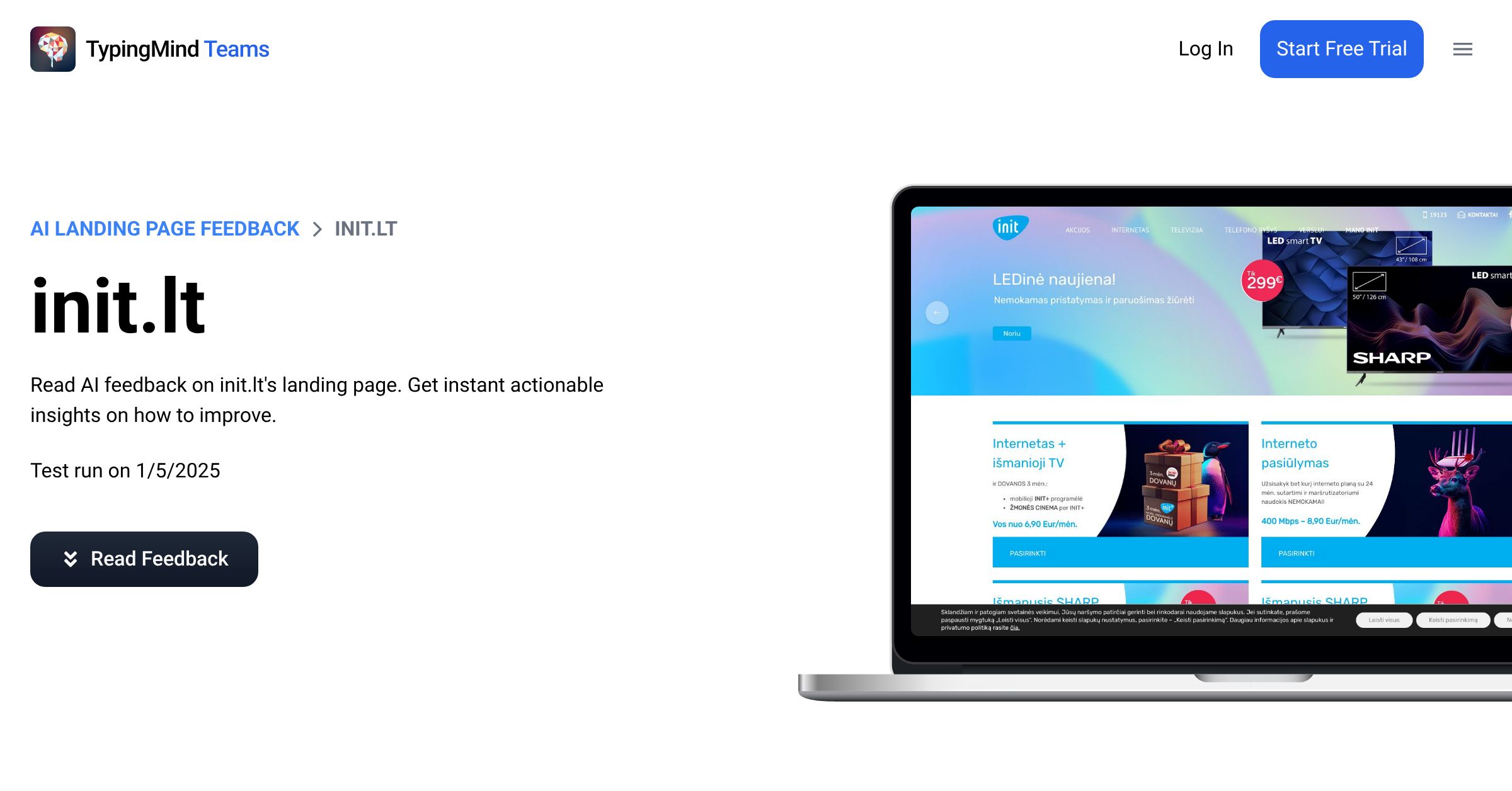 AI Landing Page Feedback for init.lt