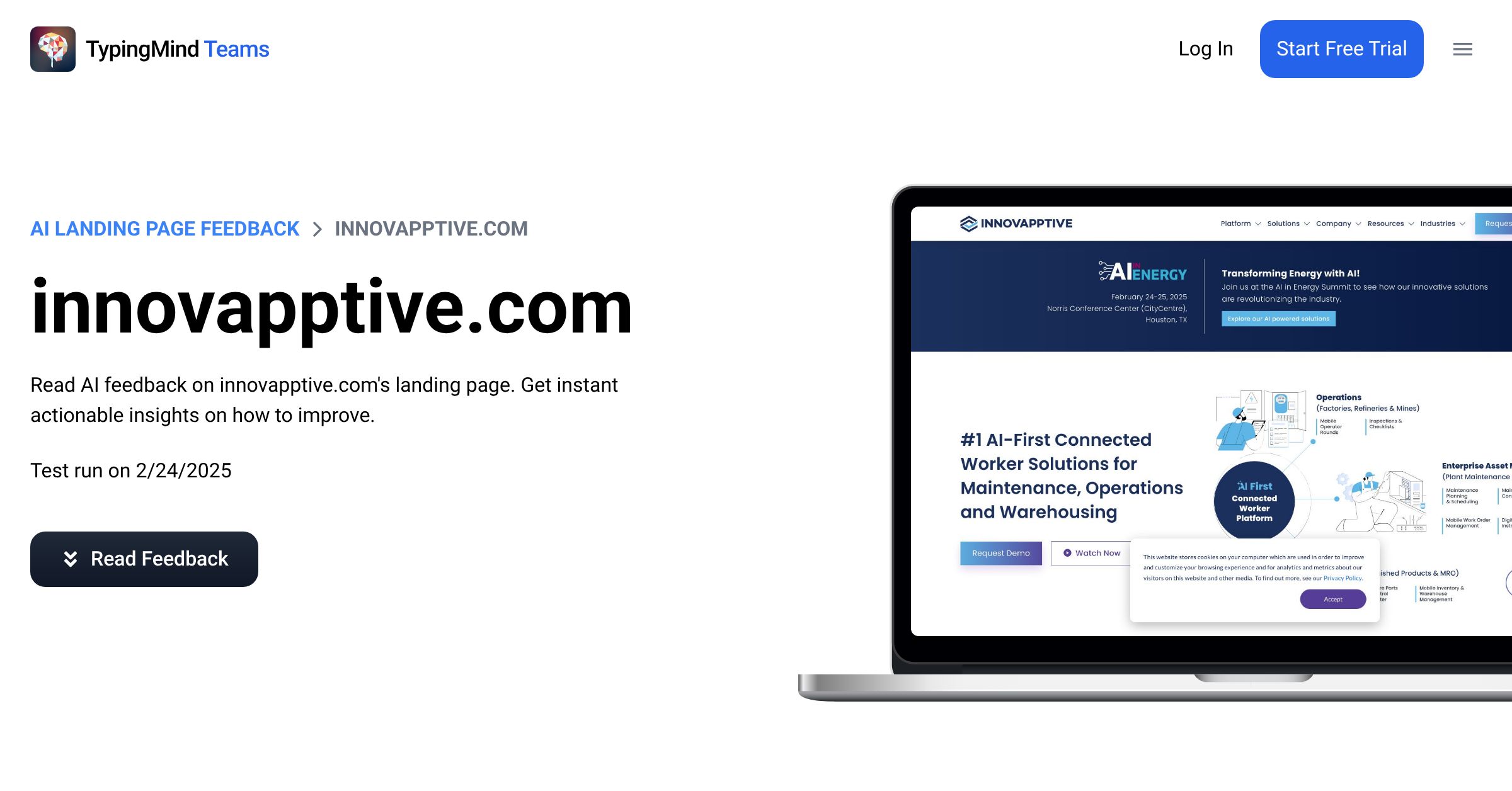 AI Landing Page Feedback for innovapptive.com