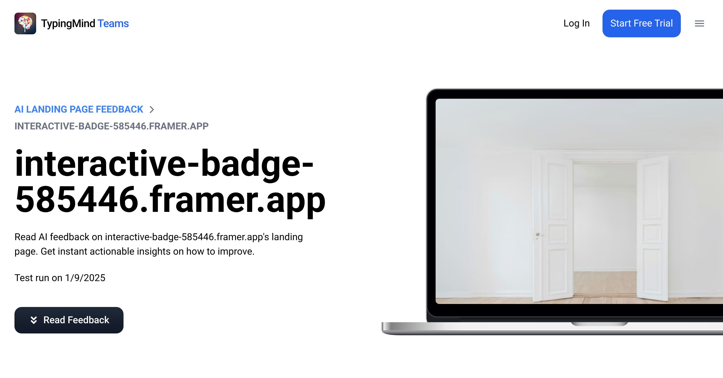 AI Landing Page Feedback for interactive-badge-585446.framer.app