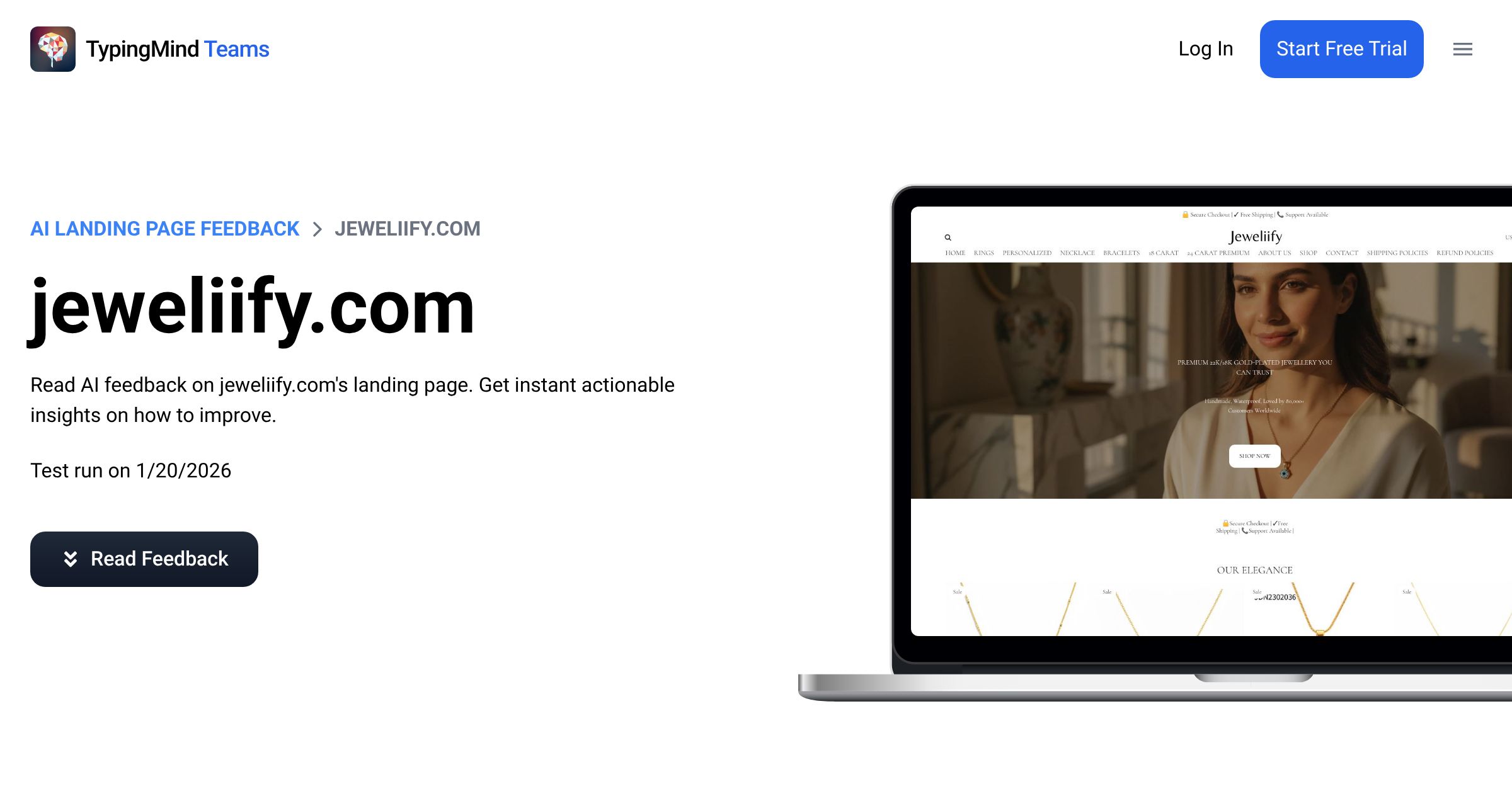 AI Landing Page Feedback for jeweliify.com