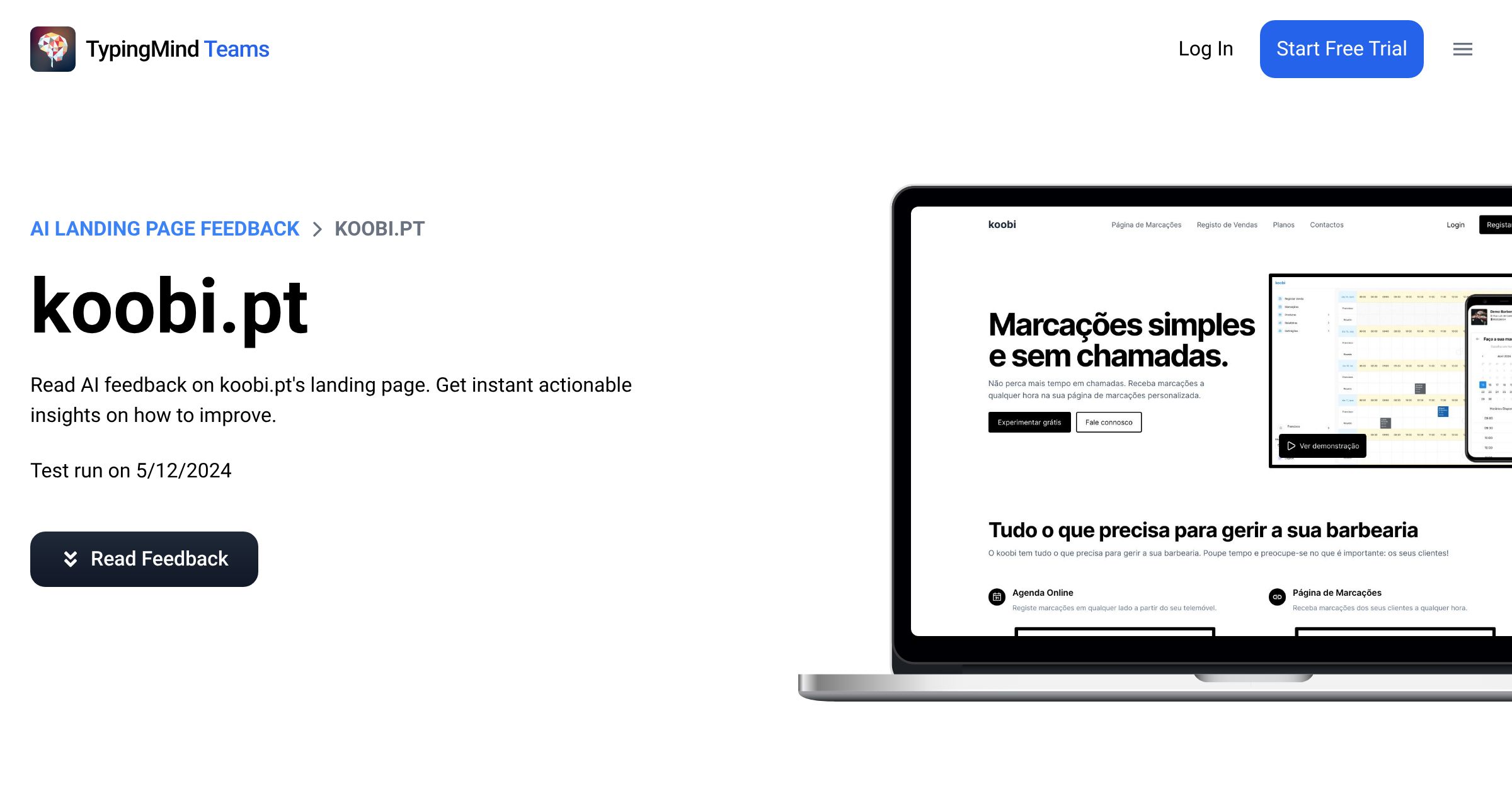 AI Landing Page Feedback for koobi.pt