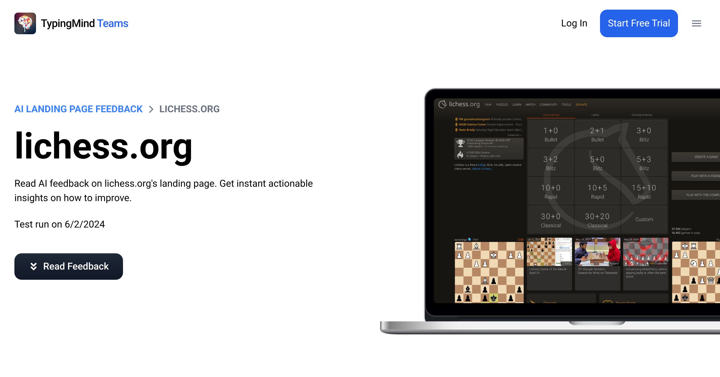 AI Landing Page Feedback for lichess.org