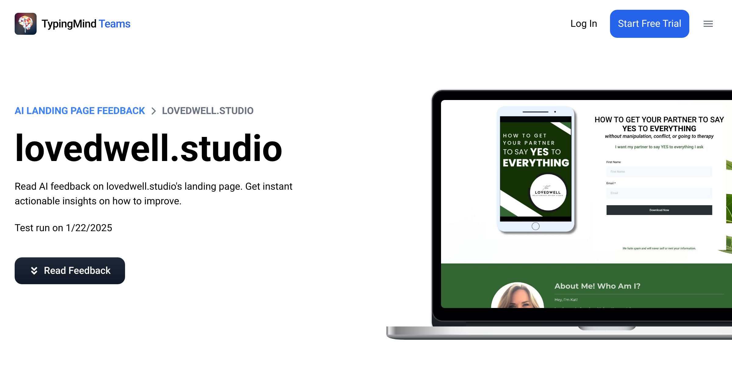 AI Landing Page Feedback for lovedwell.studio
