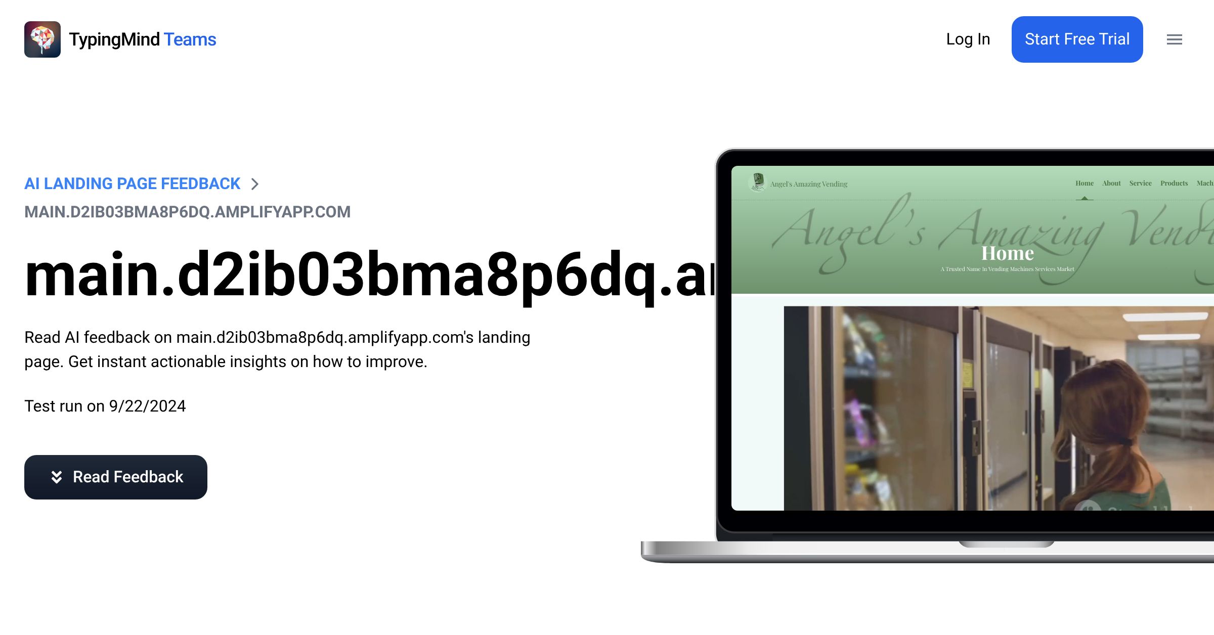 AI Landing Page Feedback for main.d2ib03bma8p6dq.amplifyapp.com