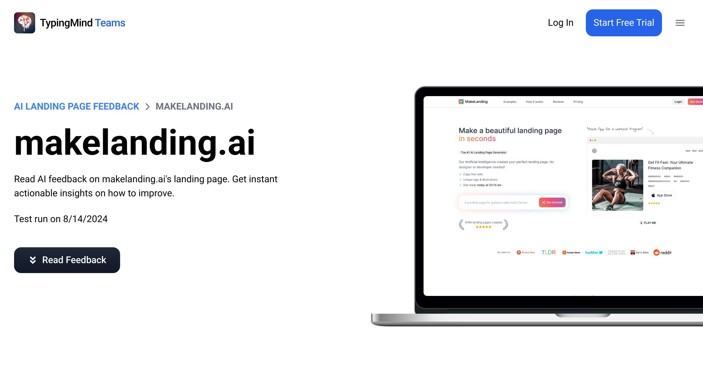 AI Landing Page Feedback for makelanding.ai