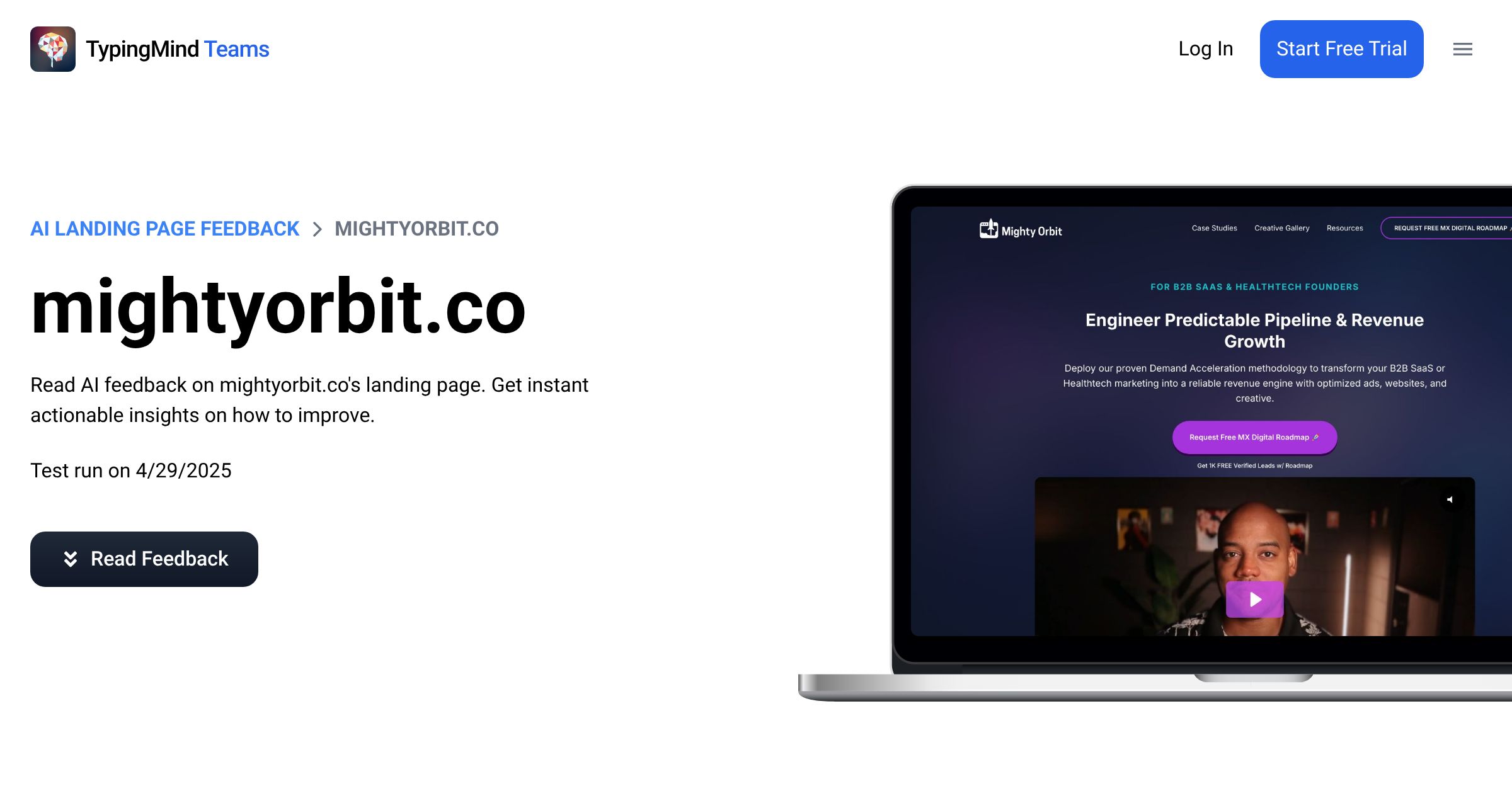 AI Landing Page Feedback for mightyorbit.co