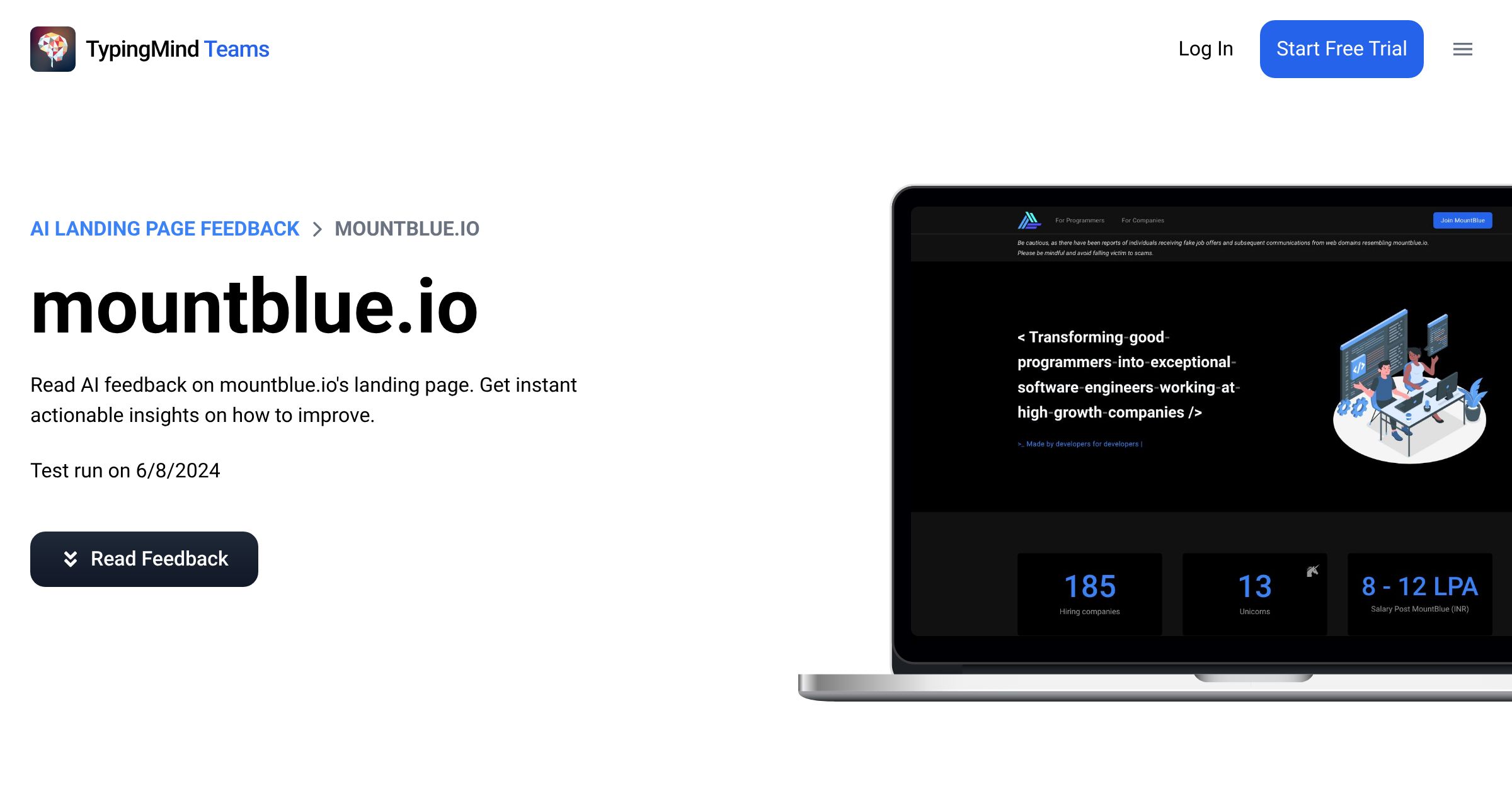 AI Landing Page Feedback for mountblue.io