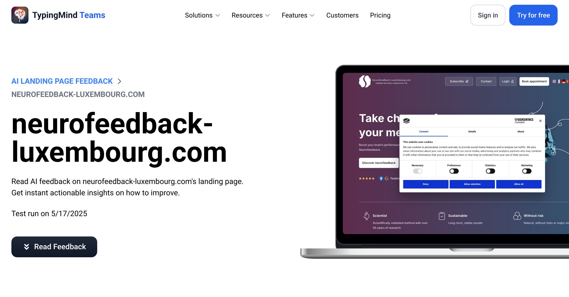 AI Landing Page Feedback for neurofeedback-luxembourg.com