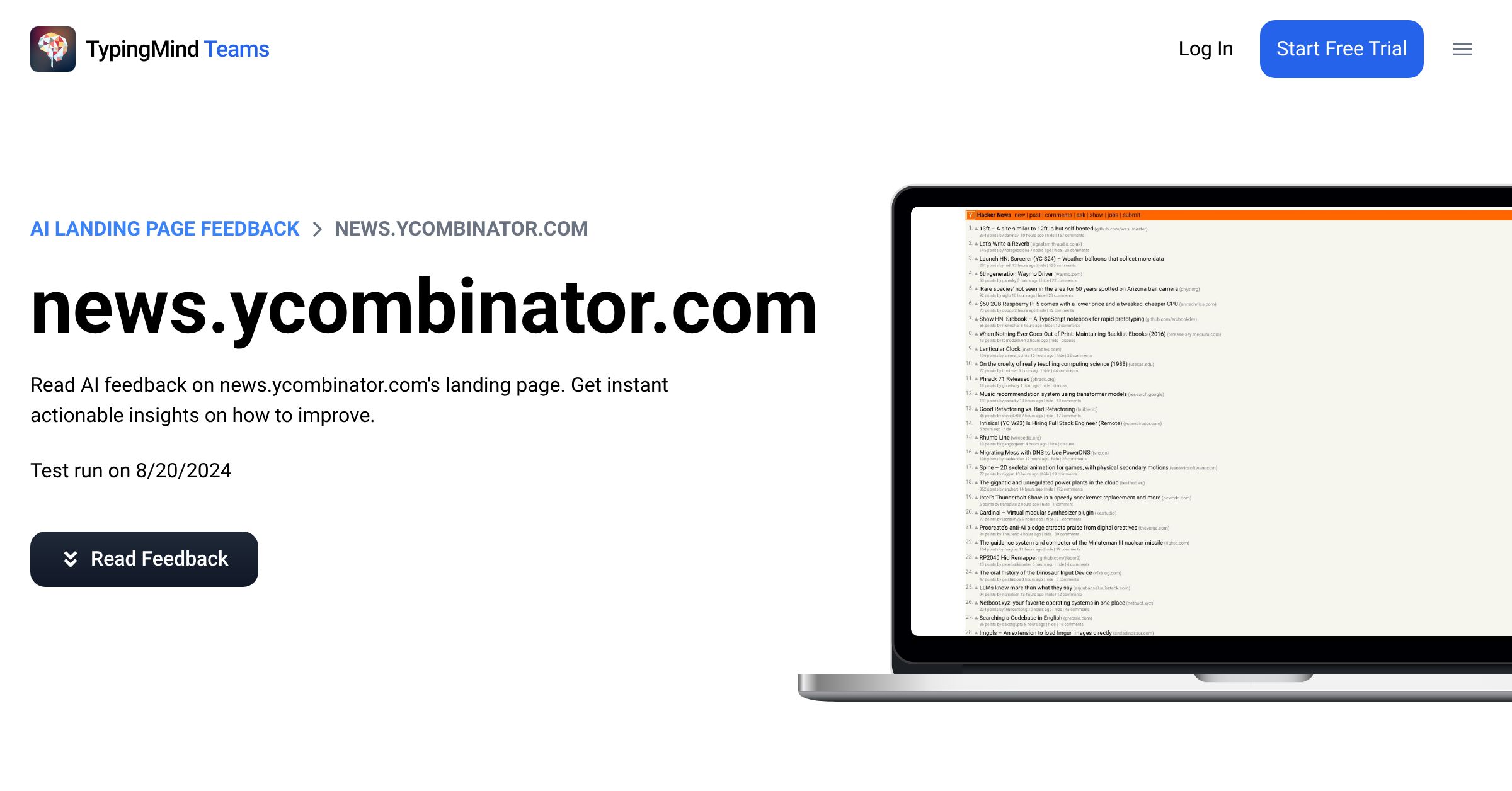 AI Landing Page Feedback for news.ycombinator.com