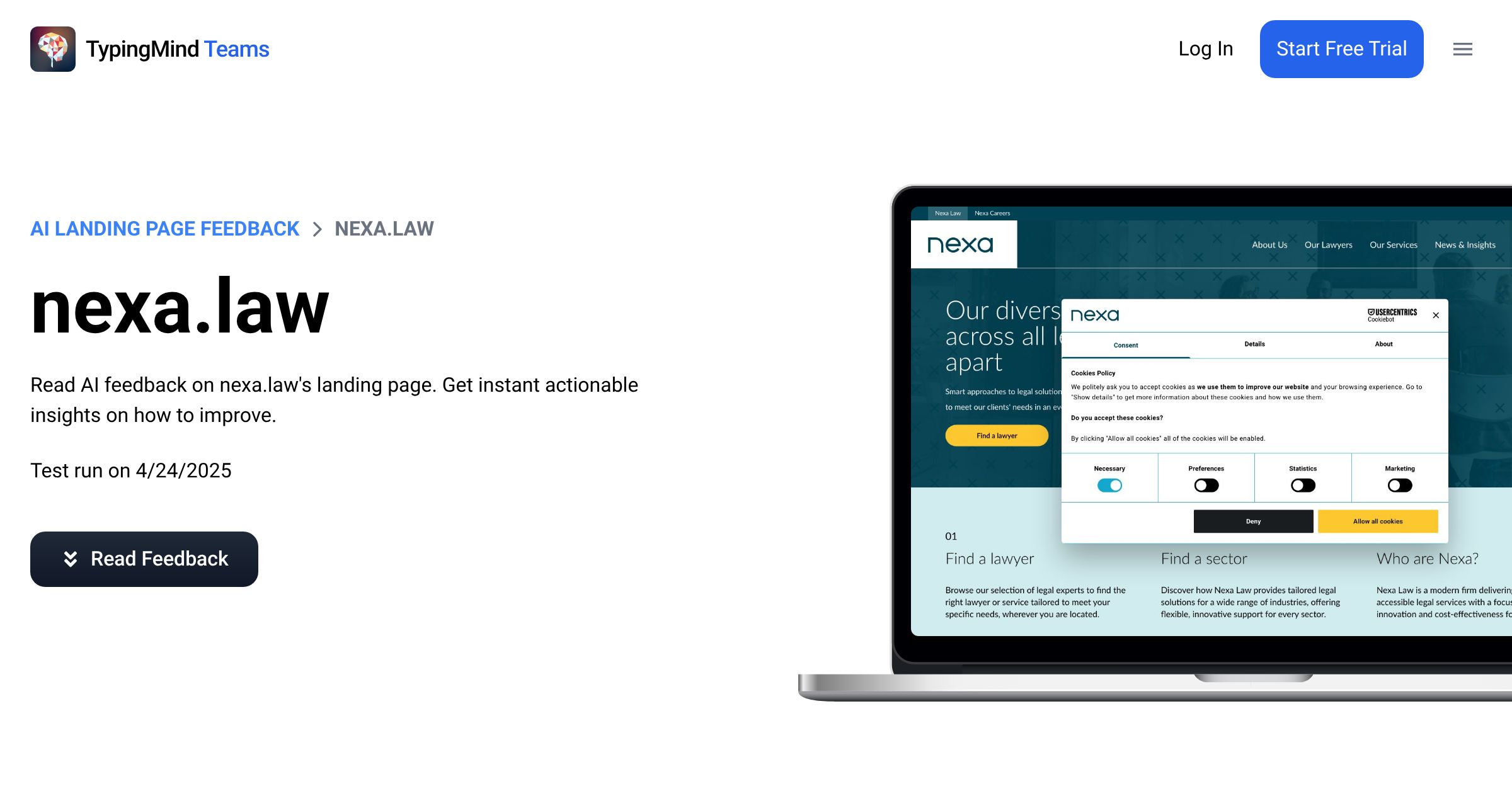 AI Landing Page Feedback for nexa.law