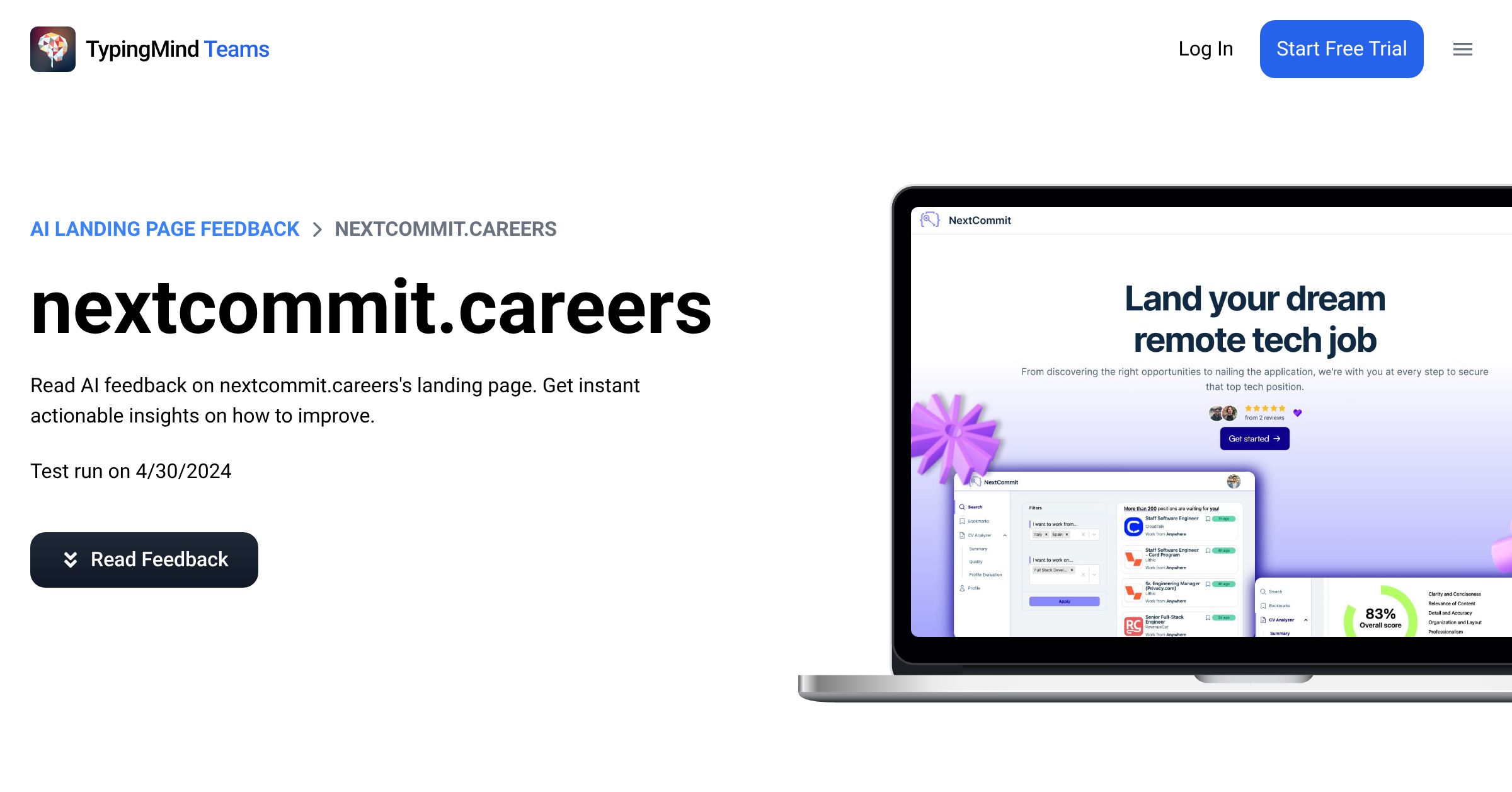 AI Landing Page Feedback for nextcommit.careers