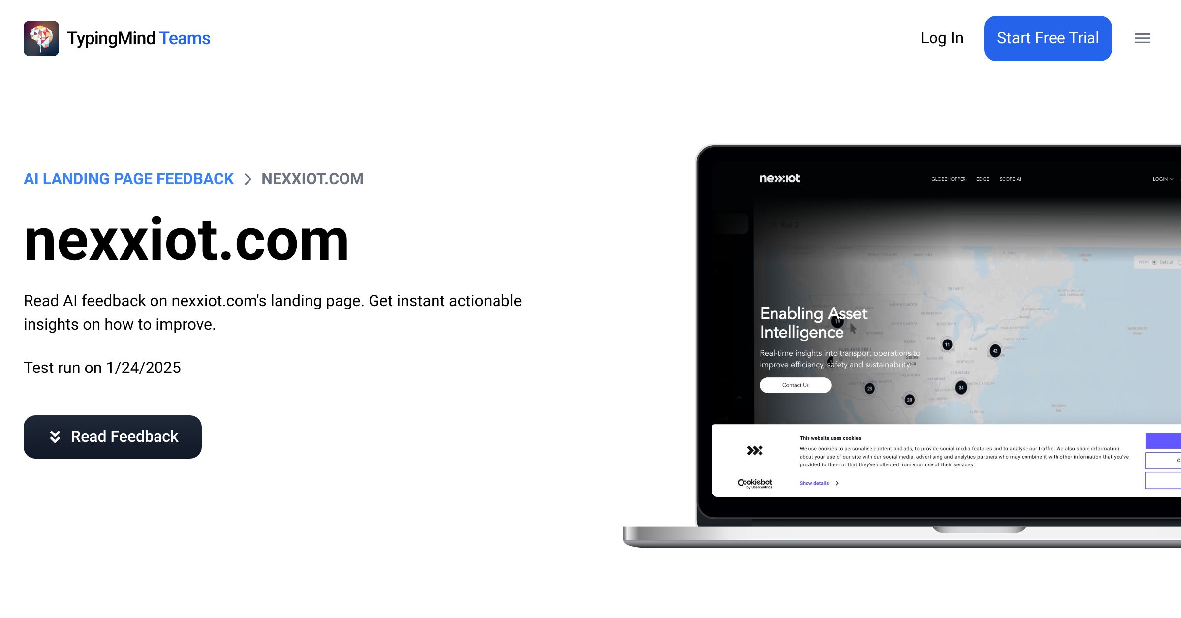 AI Landing Page Feedback for nexxiot.com