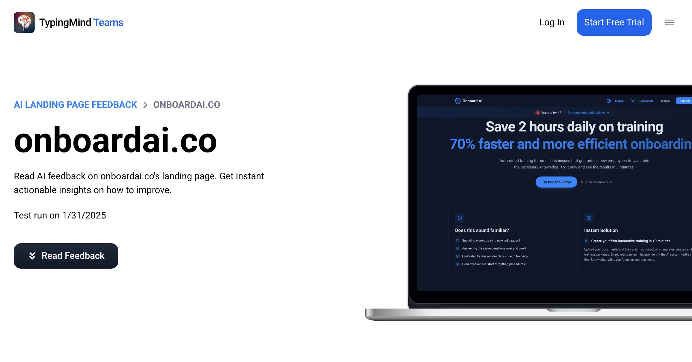 AI Landing Page Feedback for onboardai.co