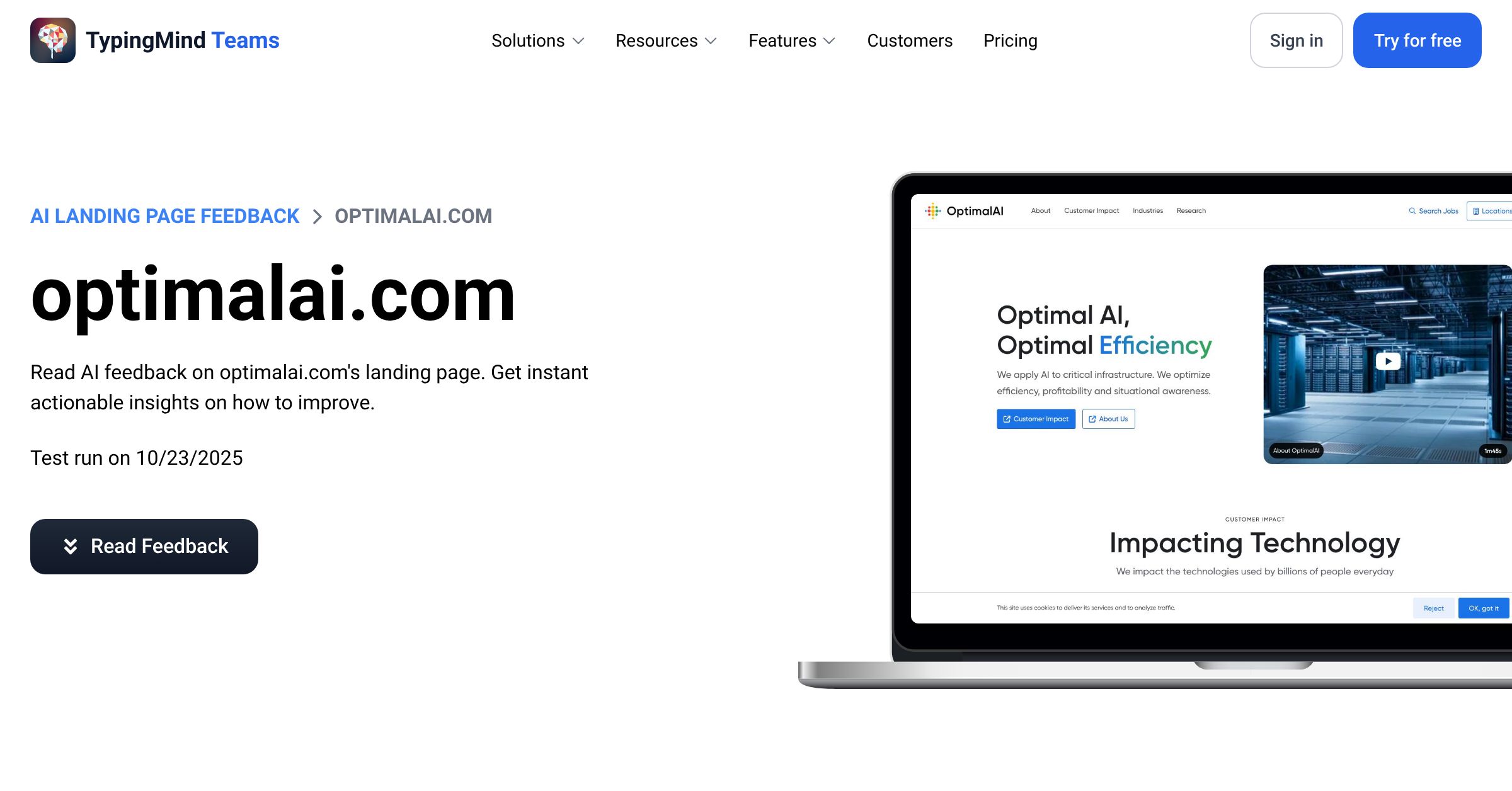 AI Landing Page Feedback for optimalai.com