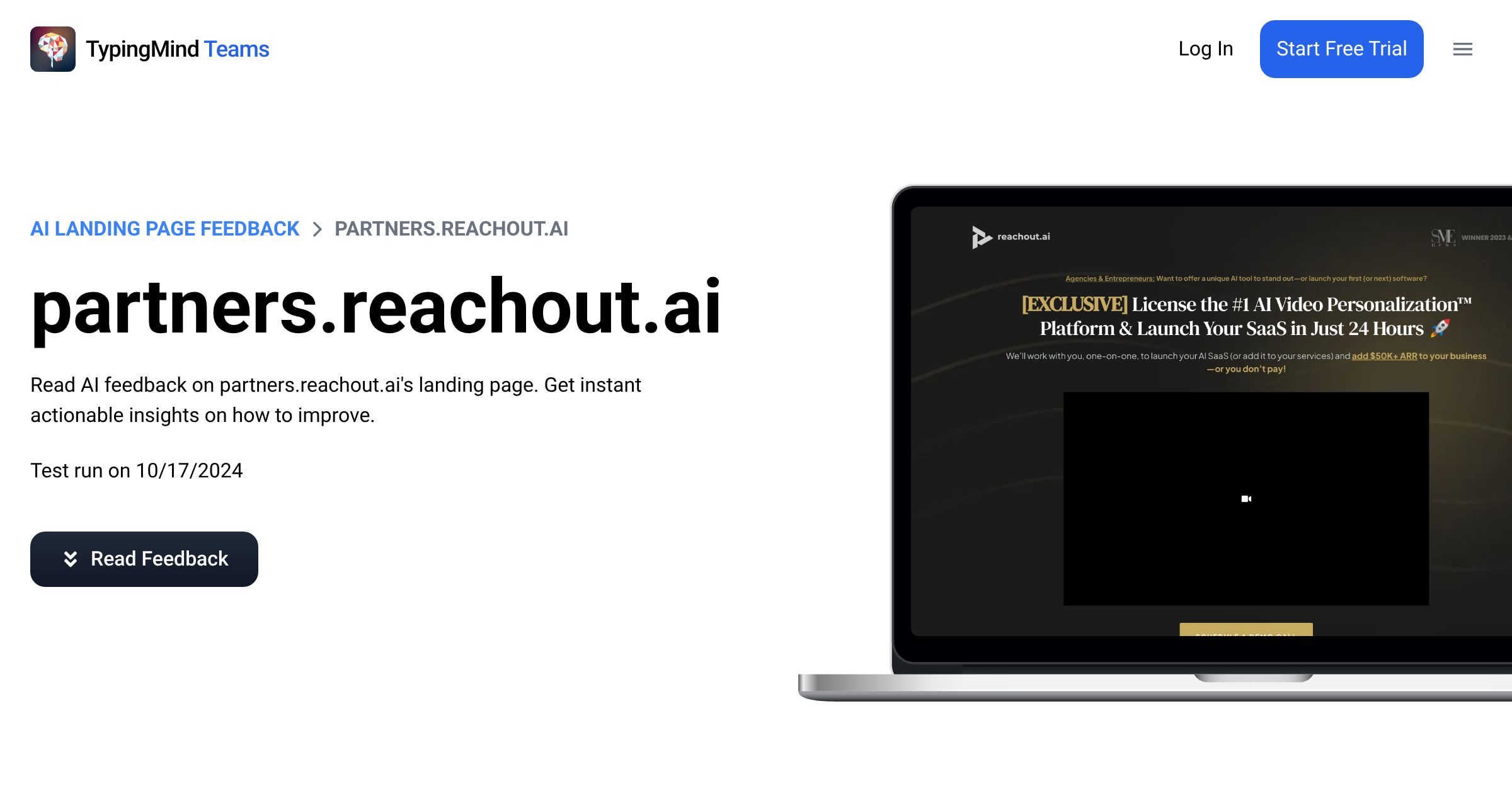 AI Landing Page Feedback for partners.reachout.ai