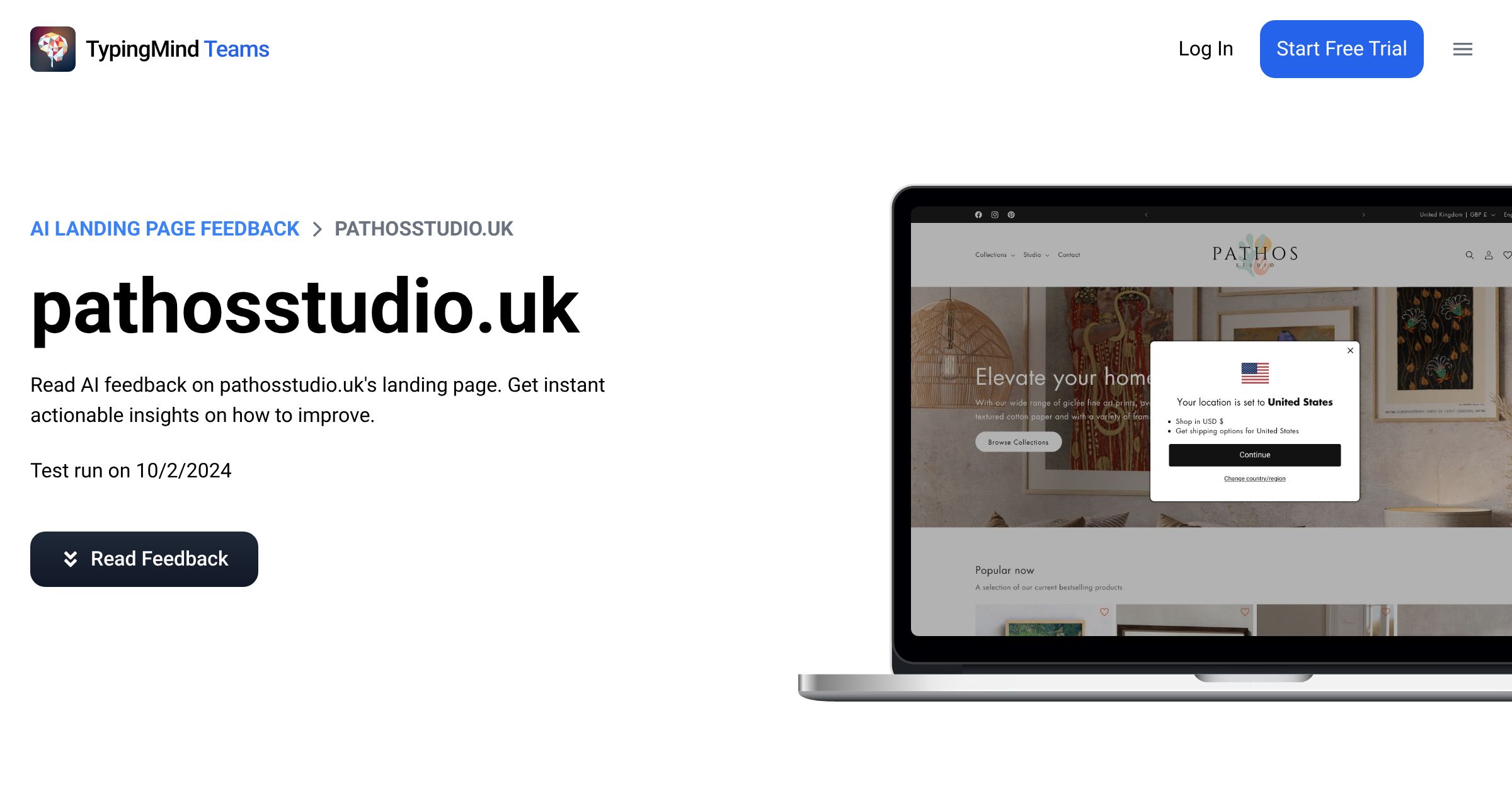 AI Landing Page Feedback for pathosstudio.uk