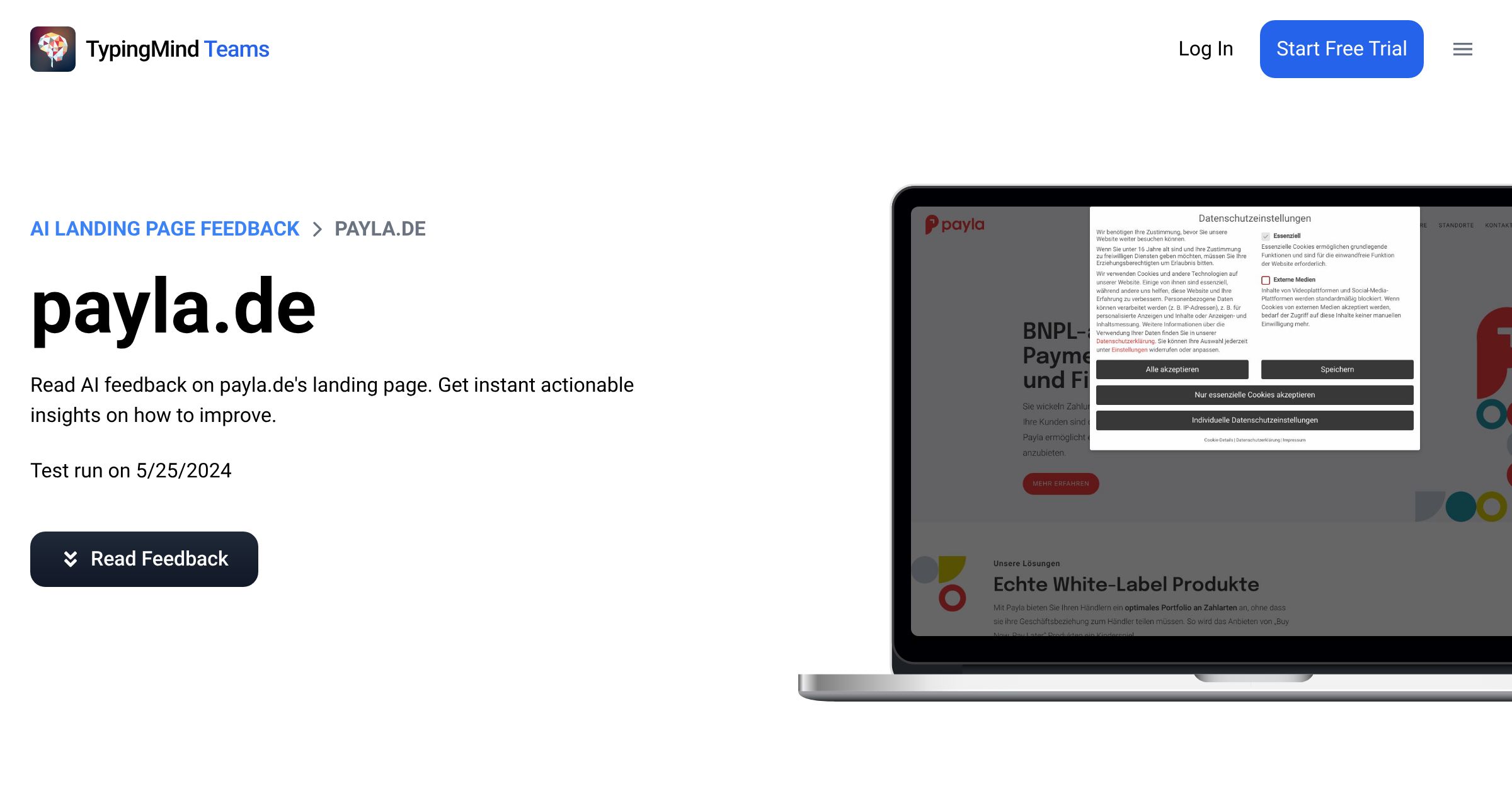AI Landing Page Feedback for payla.de