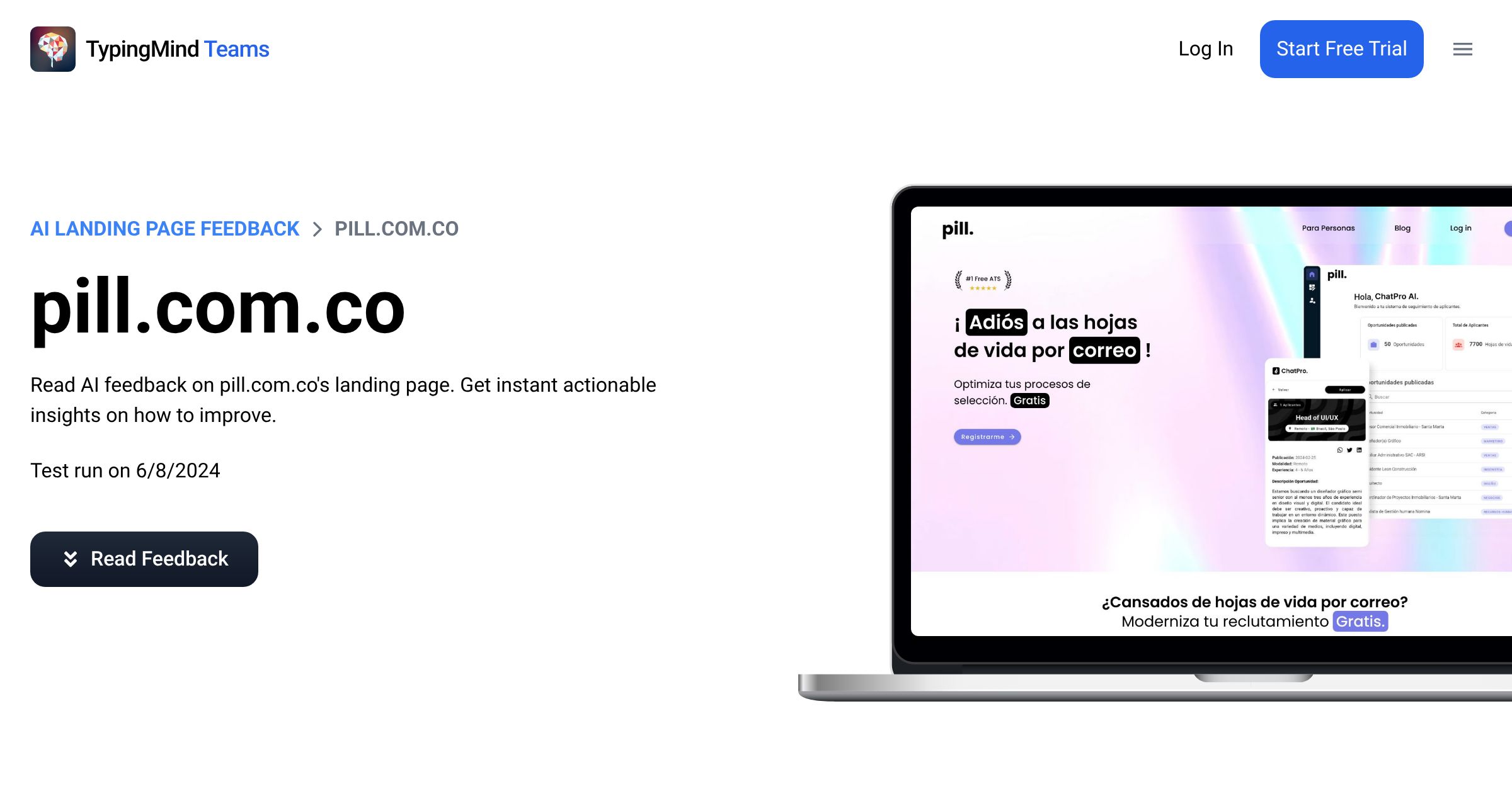 AI Landing Page Feedback for pill.com.co