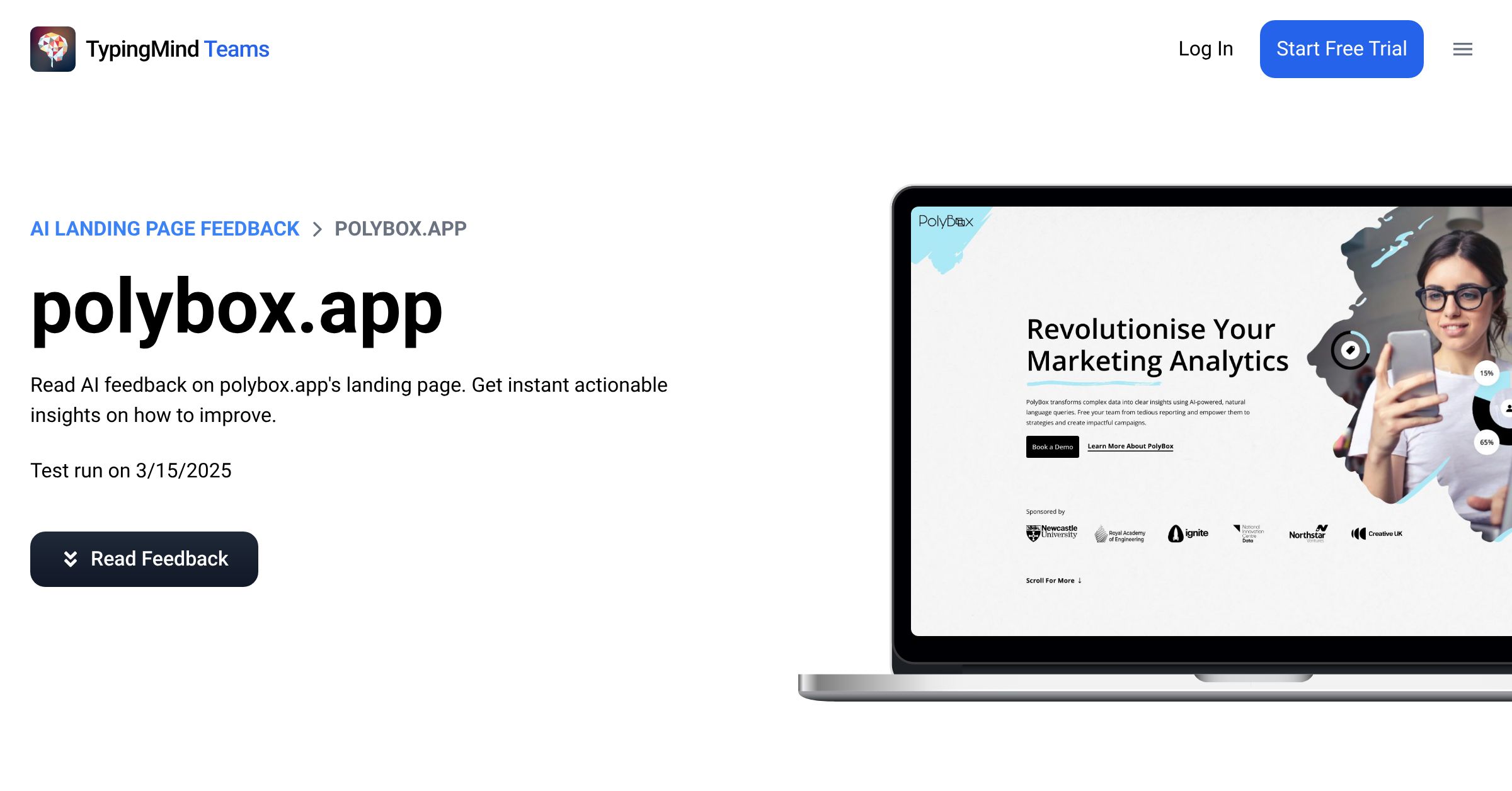 AI Landing Page Feedback for polybox.app