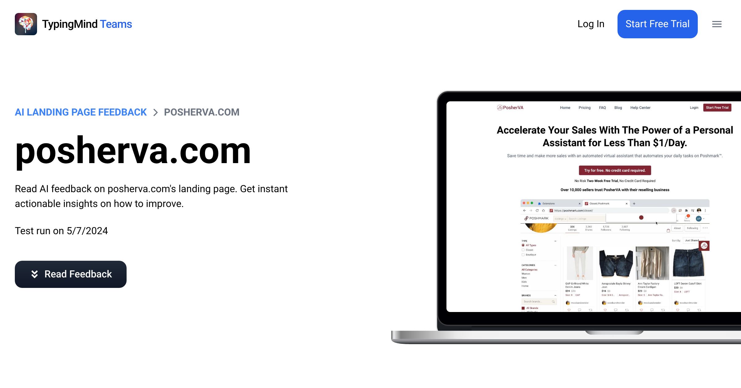AI Landing Page Feedback for posherva.com