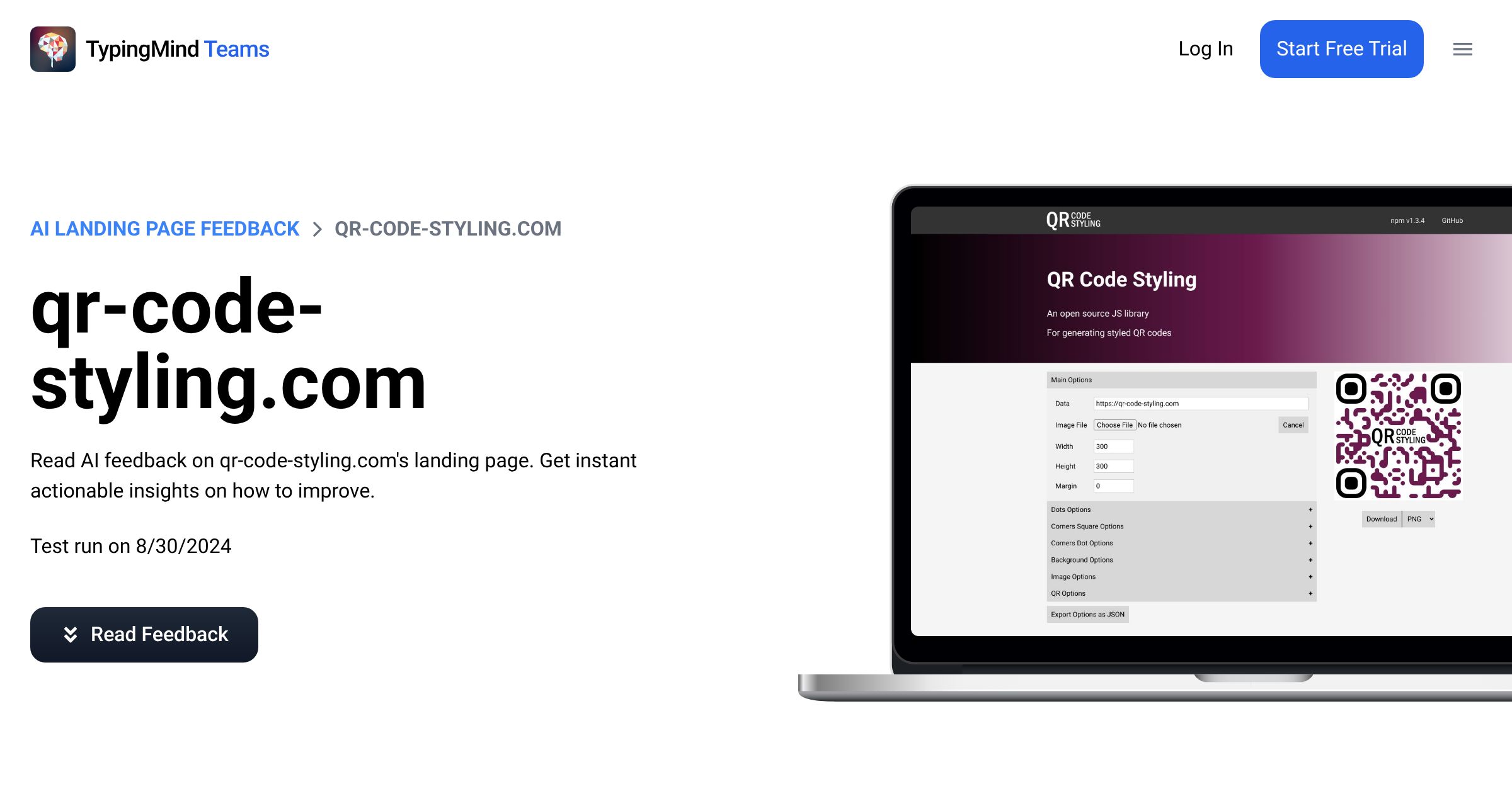 AI Landing Page Feedback for qr-code-styling.com