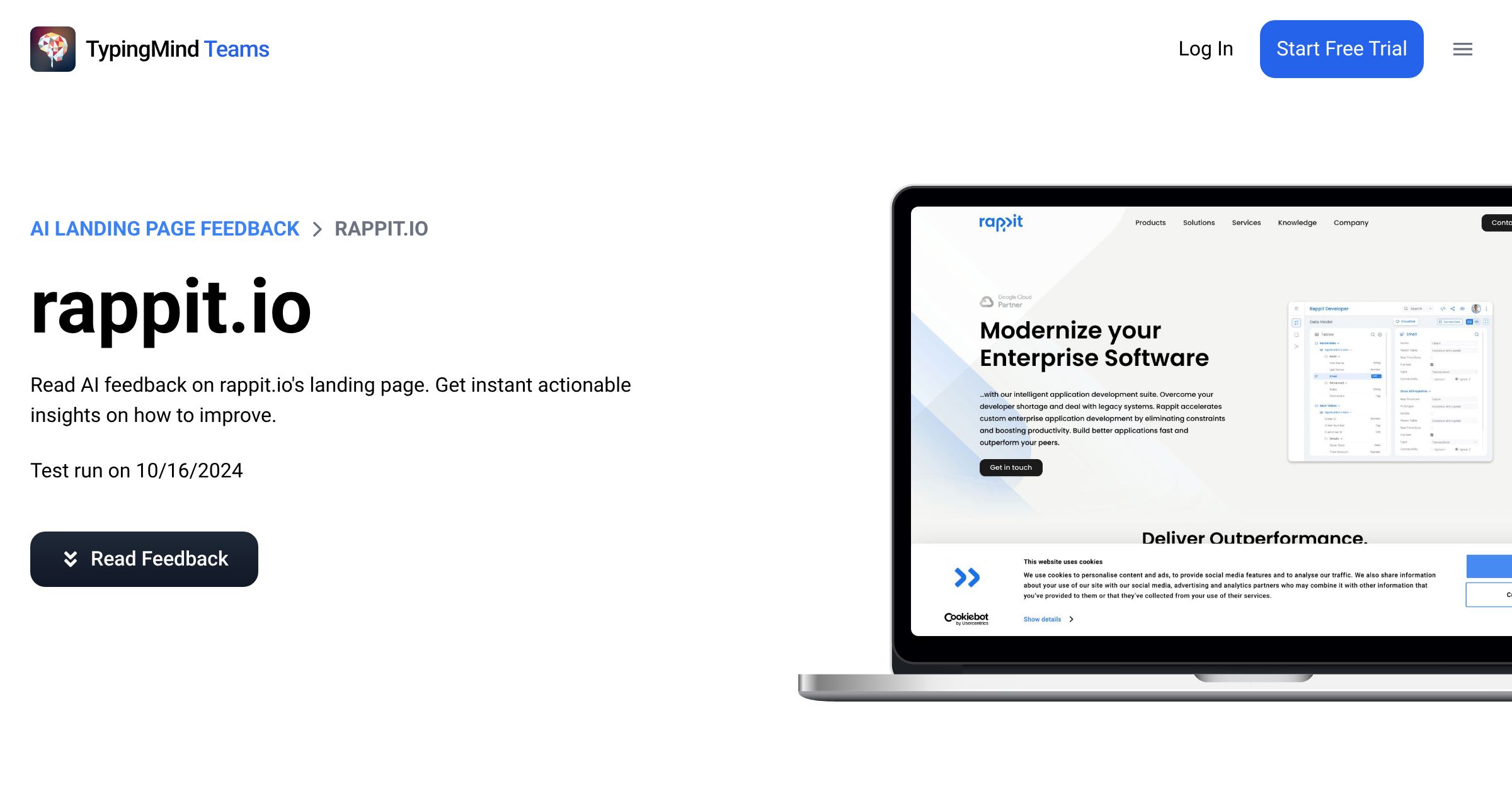 AI Landing Page Feedback for rappit.io