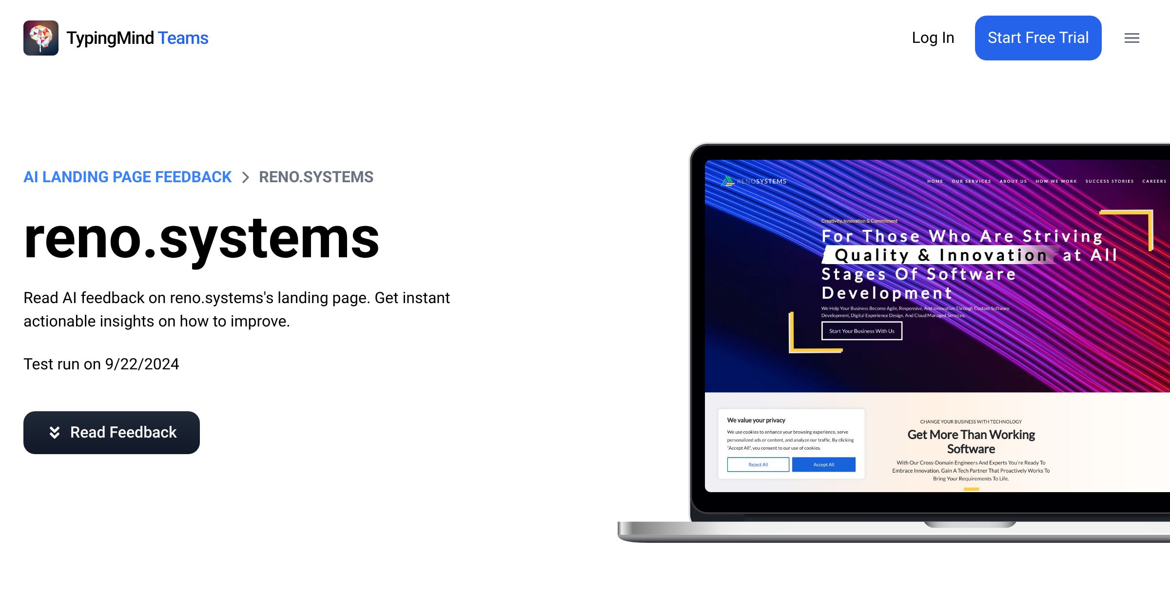 AI Landing Page Feedback for reno.systems
