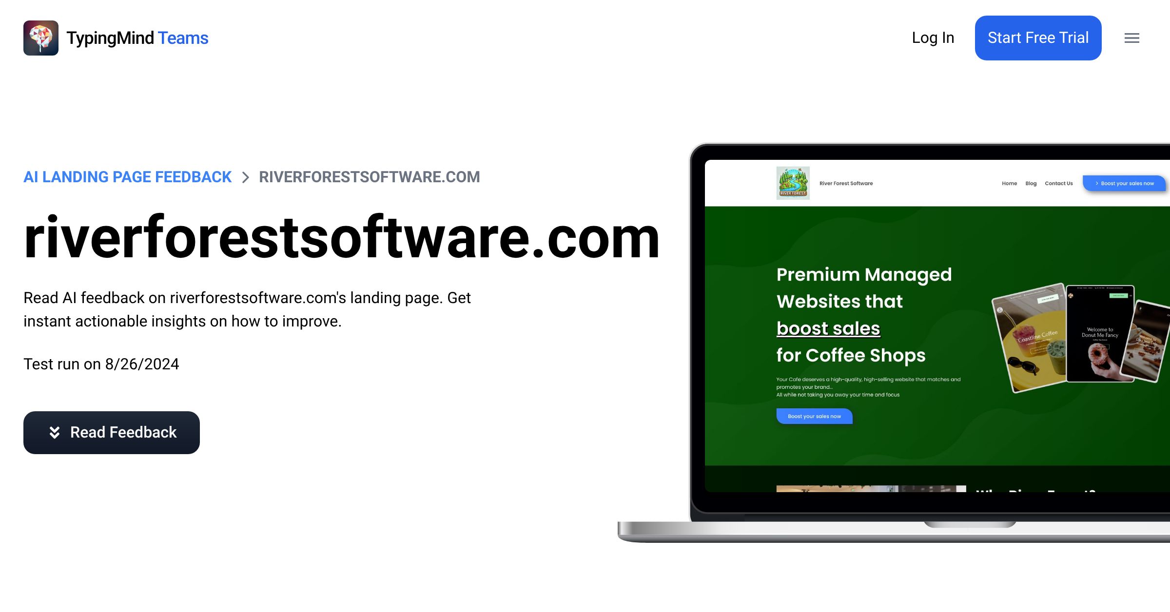 AI Landing Page Feedback for riverforestsoftware.com