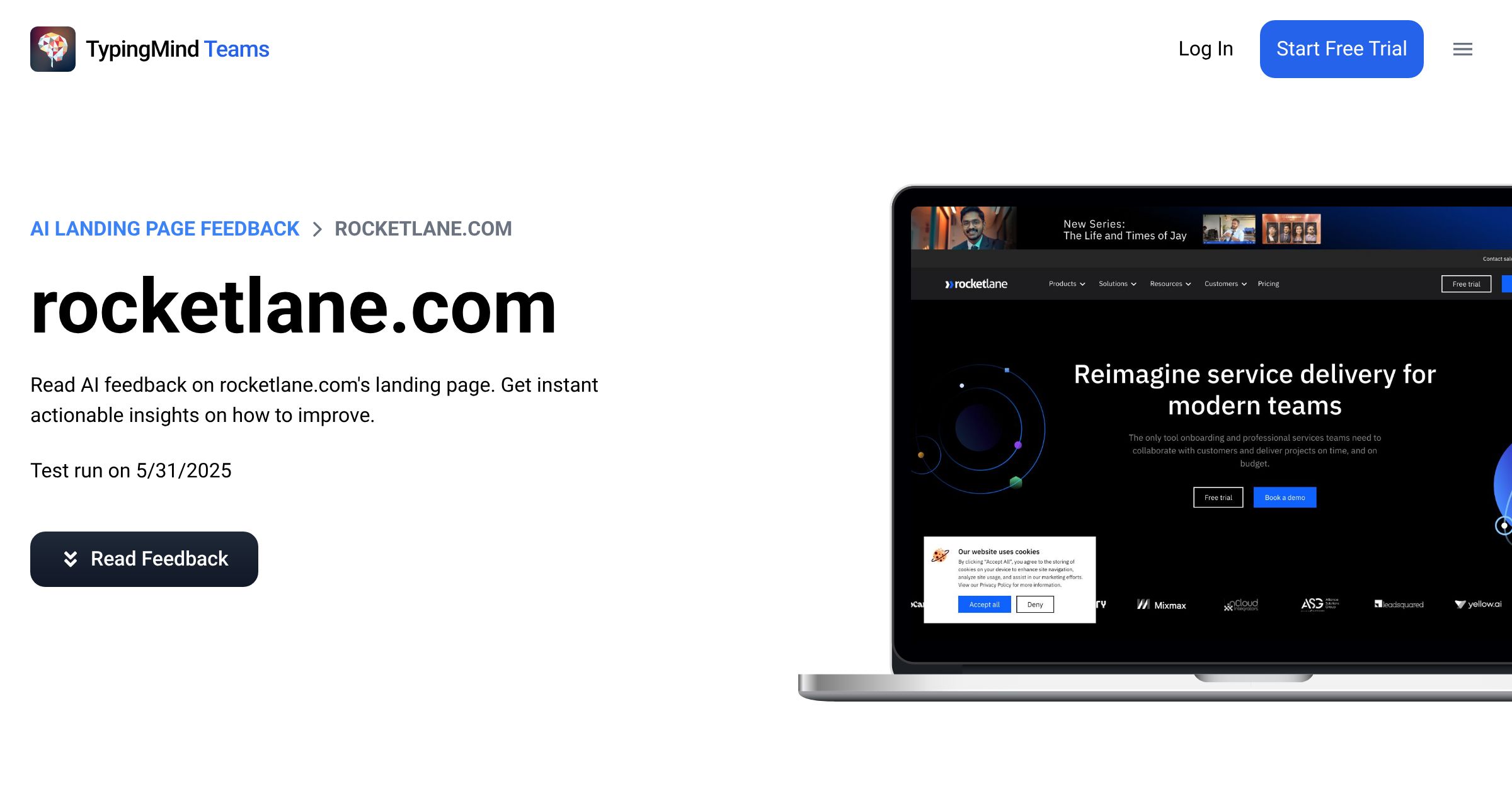 AI Landing Page Feedback for rocketlane.com