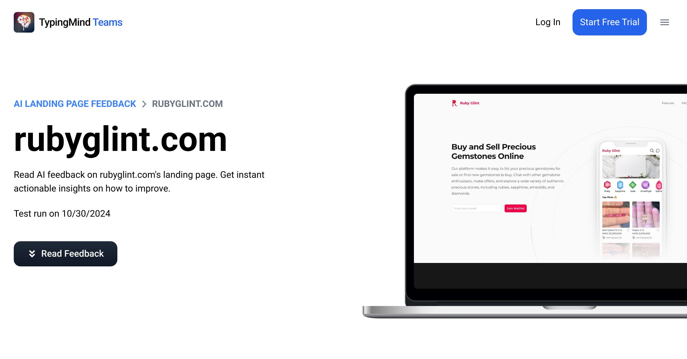 AI Landing Page Feedback for rubyglint.com