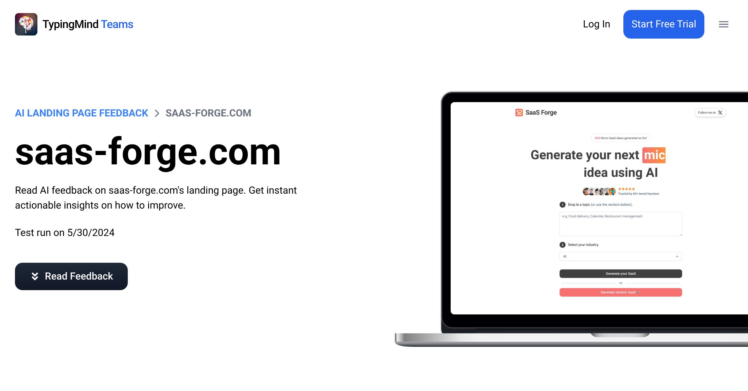 AI Landing Page Feedback for saas-forge.com