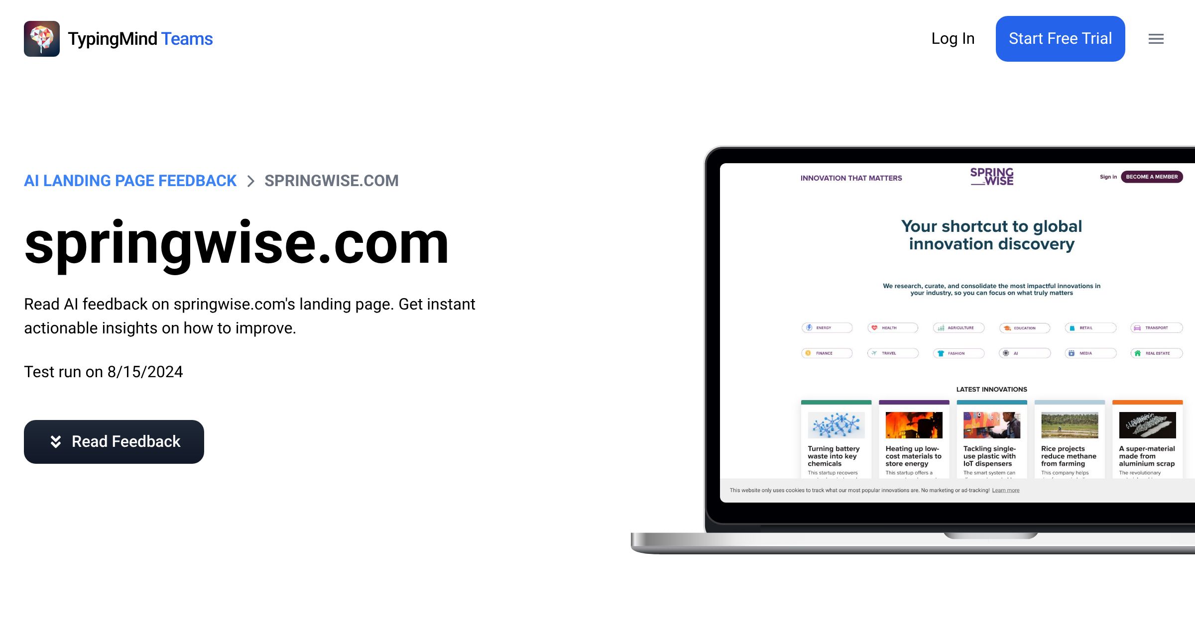 AI Landing Page Feedback for springwise.com