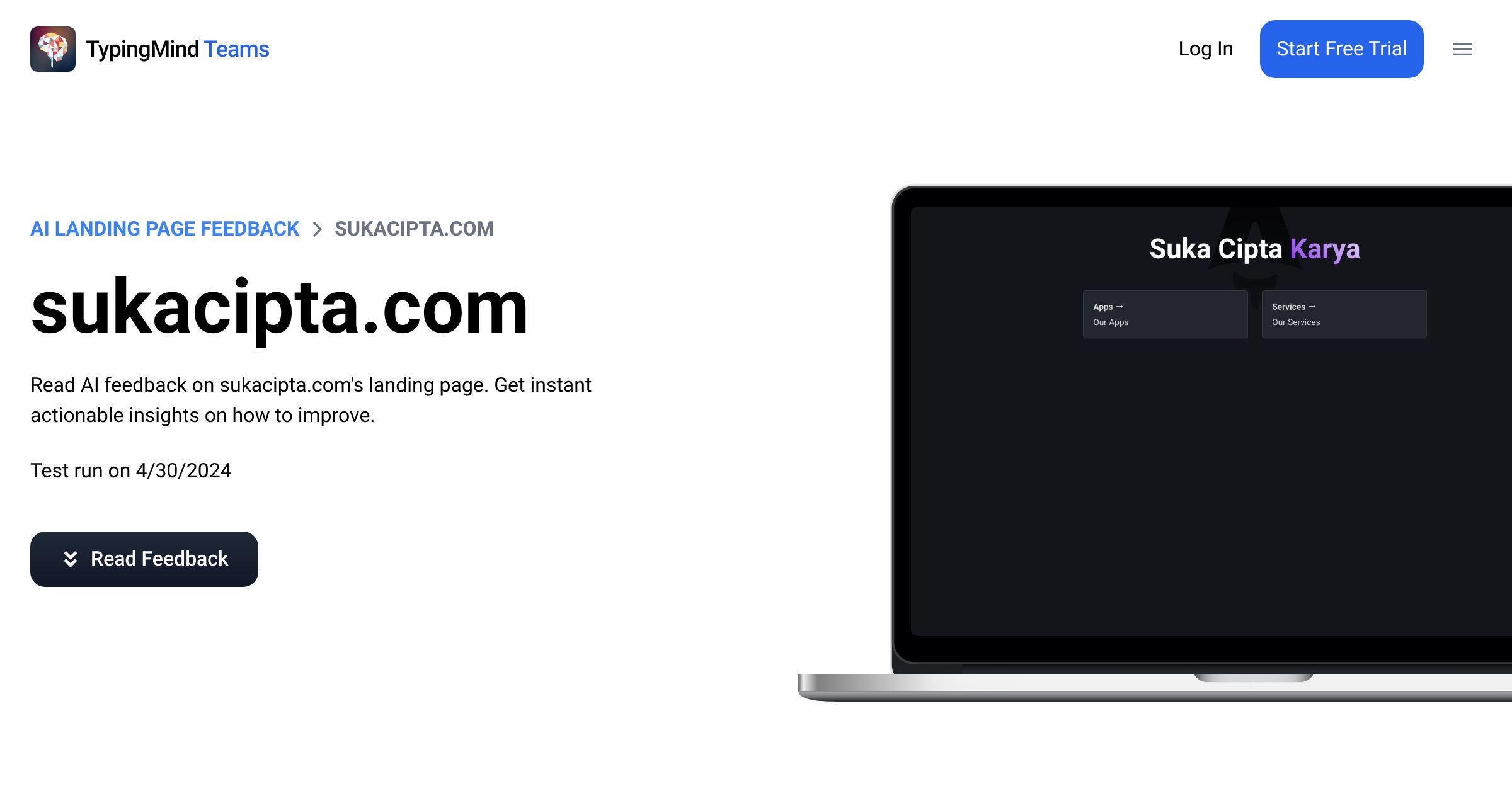 AI Landing Page Feedback for sukacipta.com