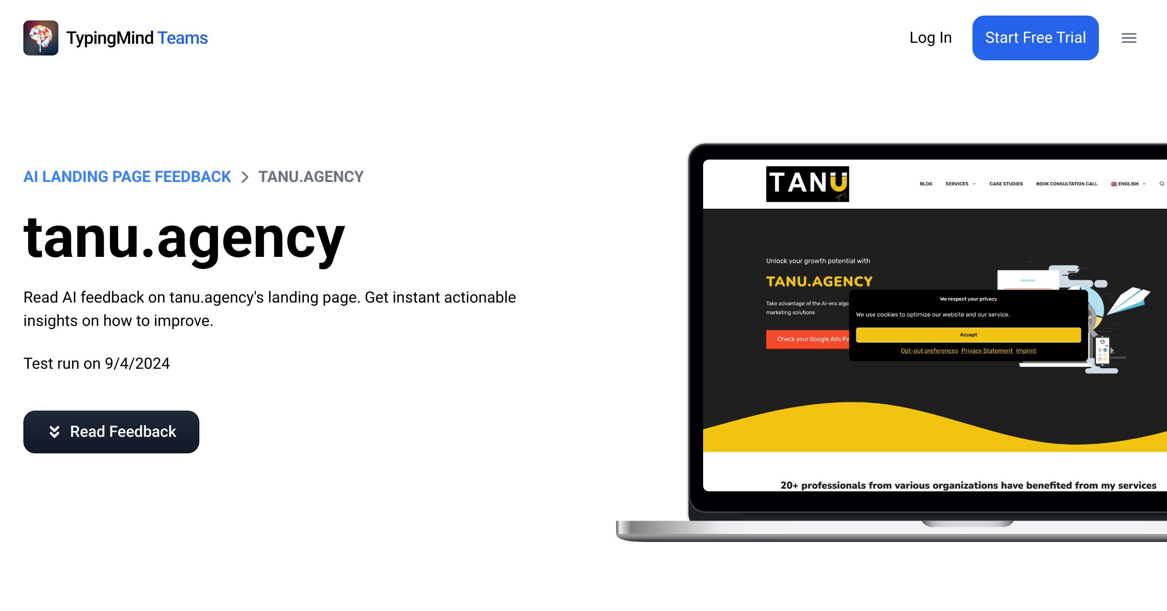AI Landing Page Feedback for tanu.agency