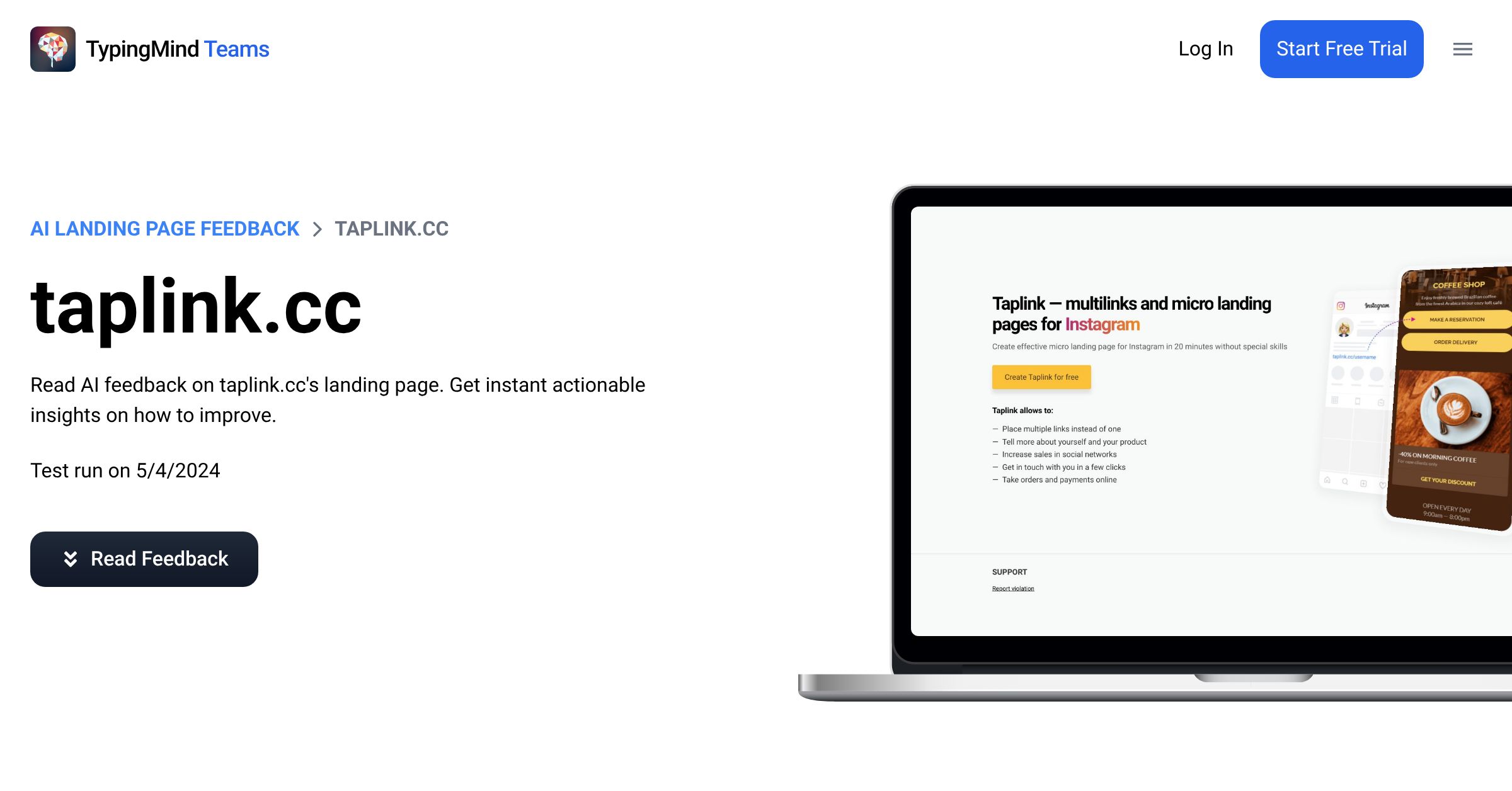 AI Landing Page Feedback for taplink.cc