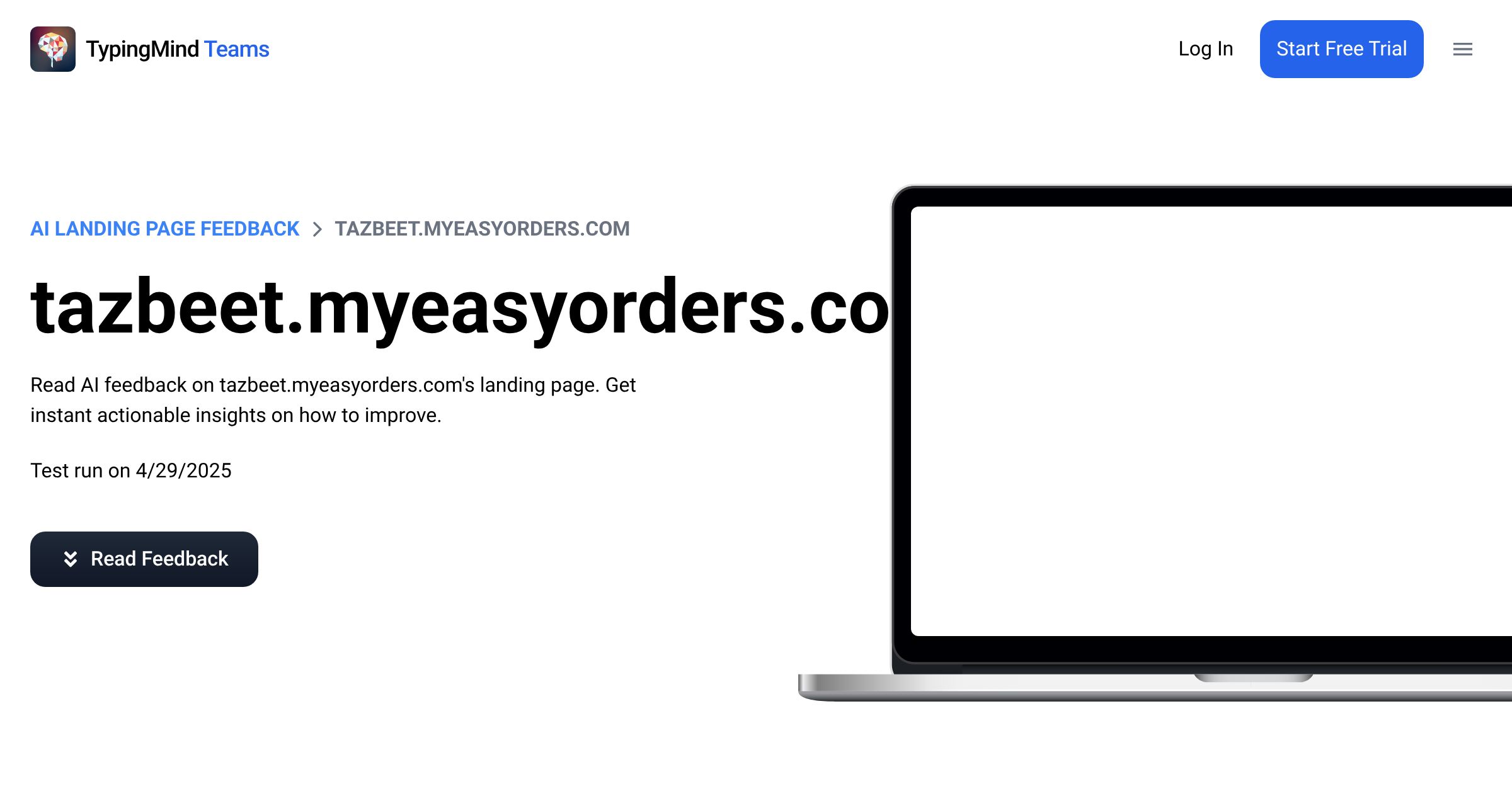 AI Landing Page Feedback for tazbeet.myeasyorders.com