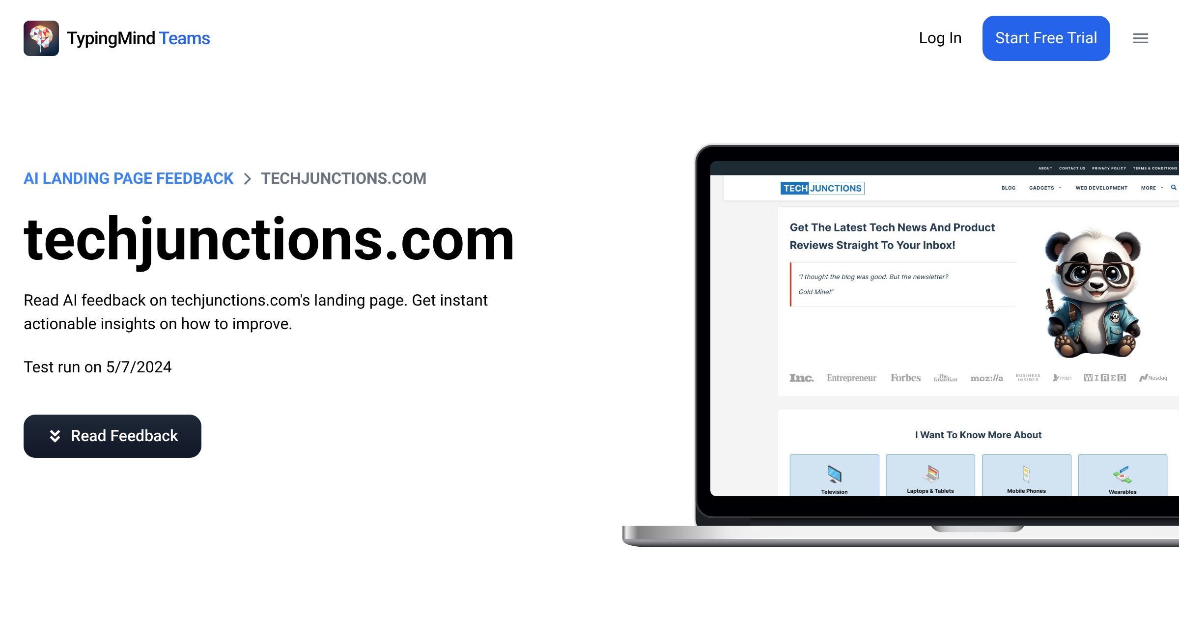 AI Landing Page Feedback for techjunctions.com