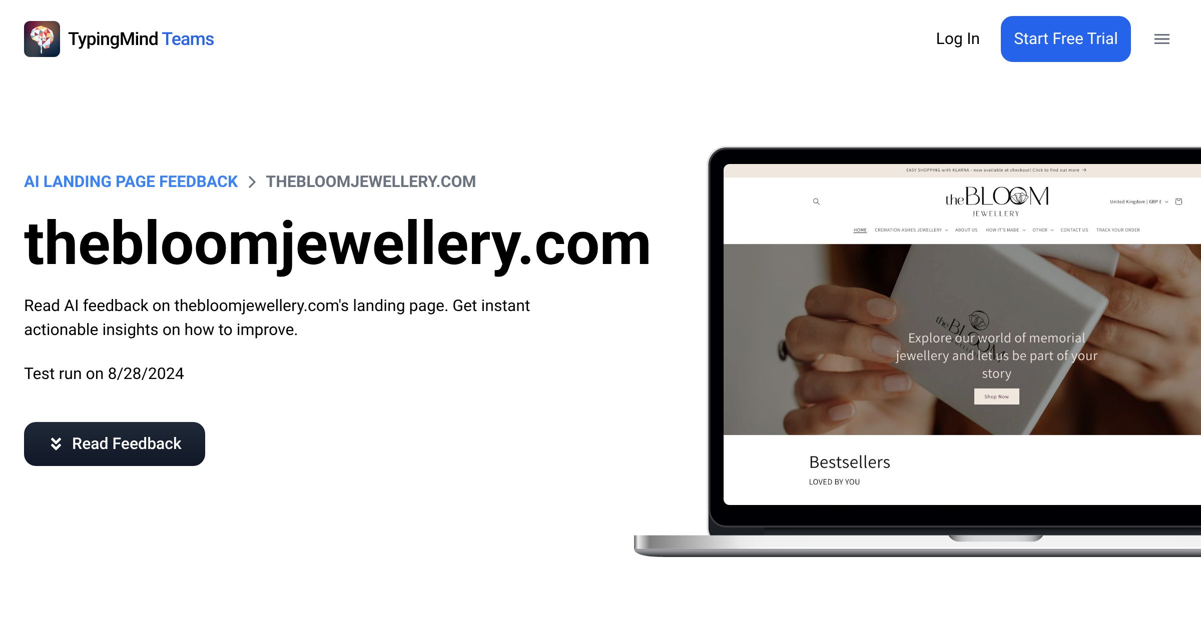 AI Landing Page Feedback for thebloomjewellery.com