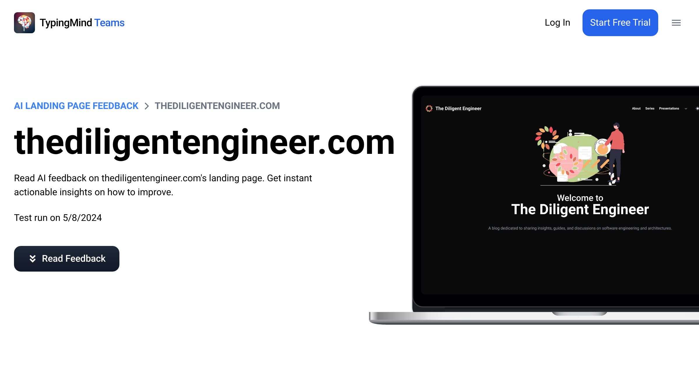 AI Landing Page Feedback for thediligentengineer.com