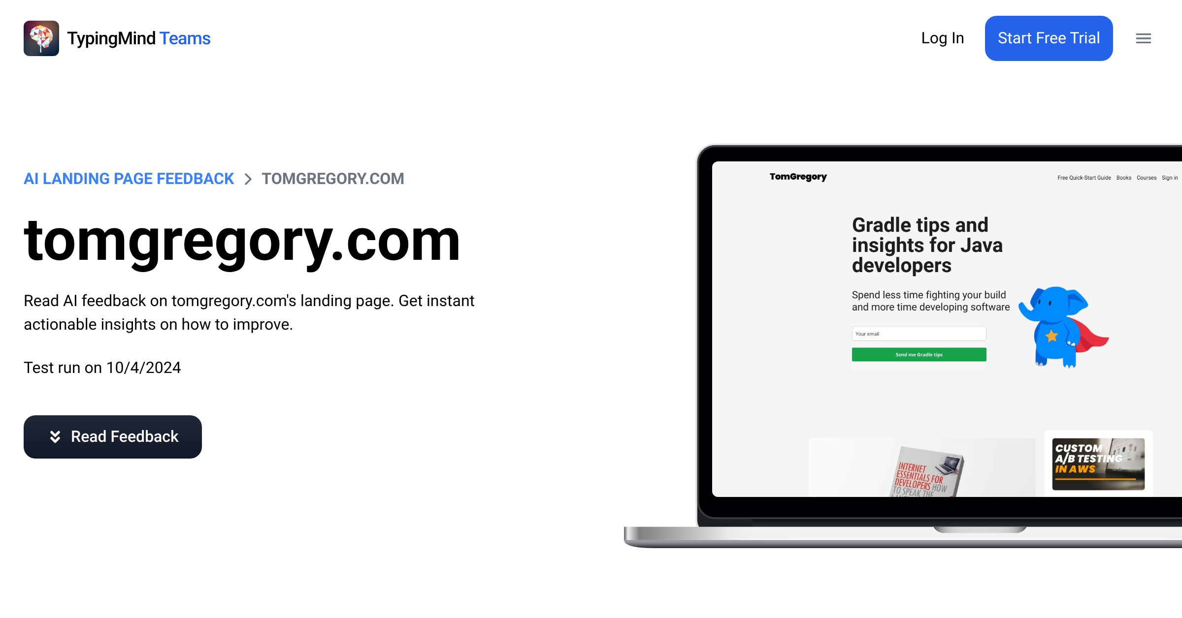 AI Landing Page Feedback for tomgregory.com
