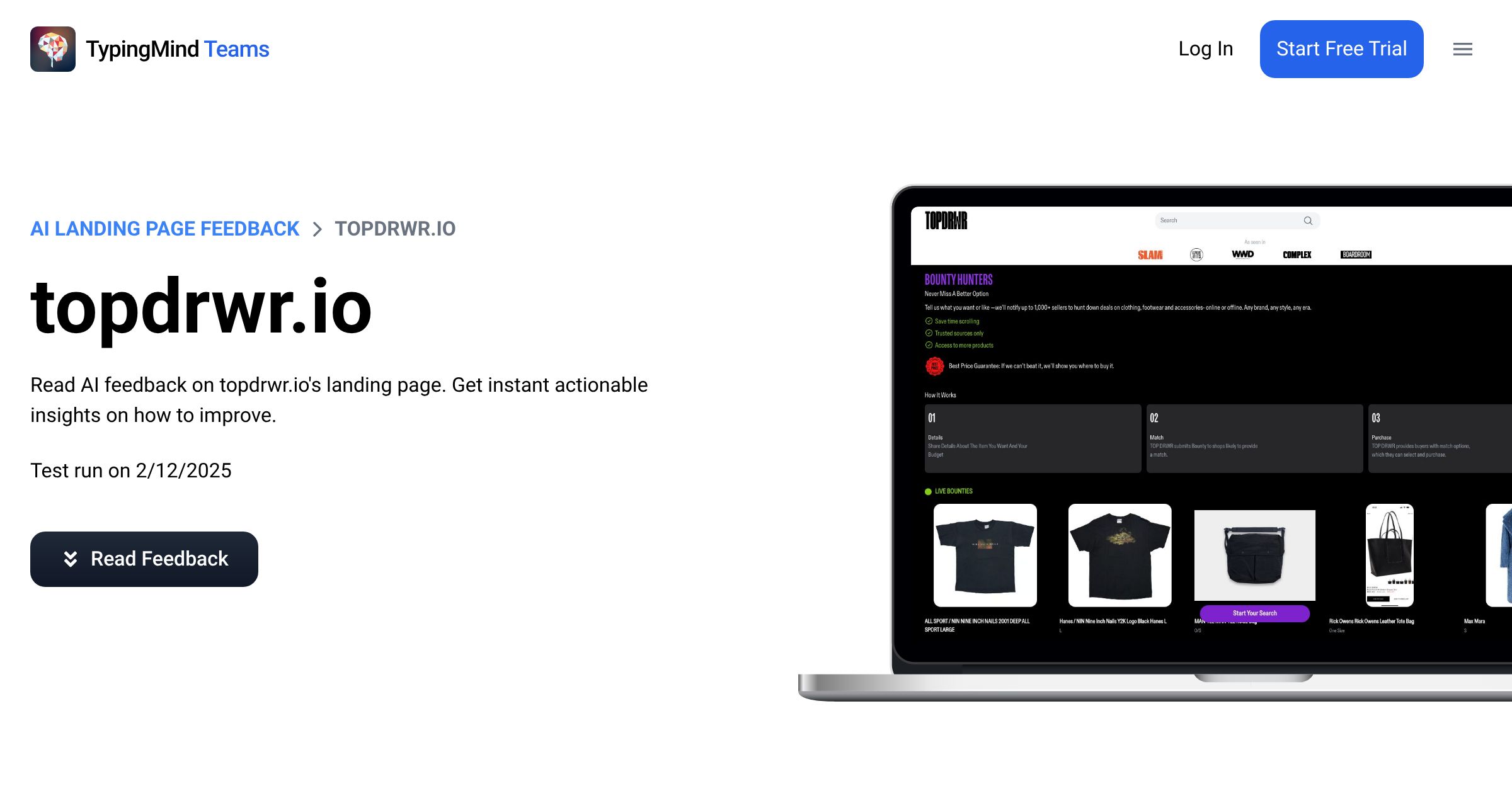 AI Landing Page Feedback for topdrwr.io