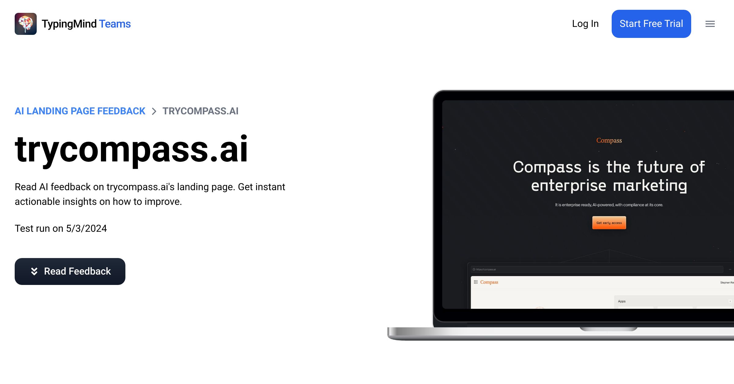 AI Landing Page Feedback for trycompass.ai