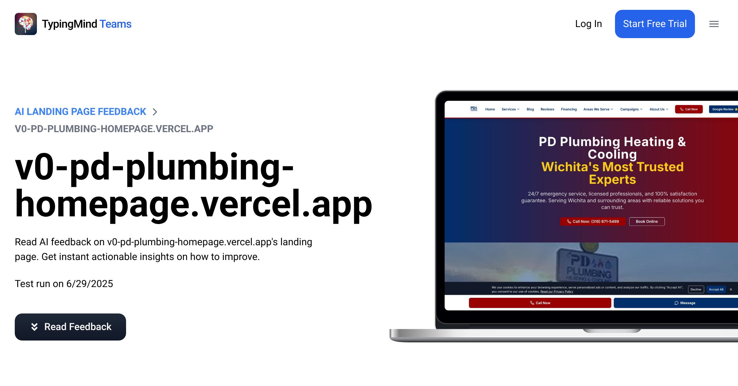 AI Landing Page Feedback for v0-pd-plumbing-homepage.vercel.app