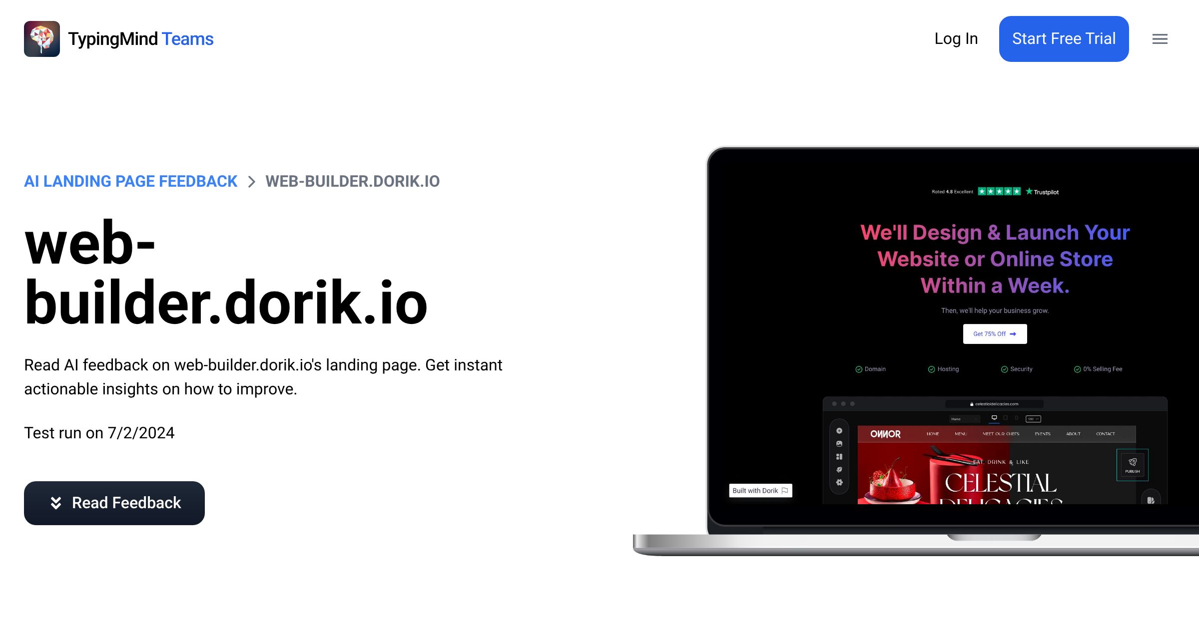 AI Landing Page Feedback for web-builder.dorik.io