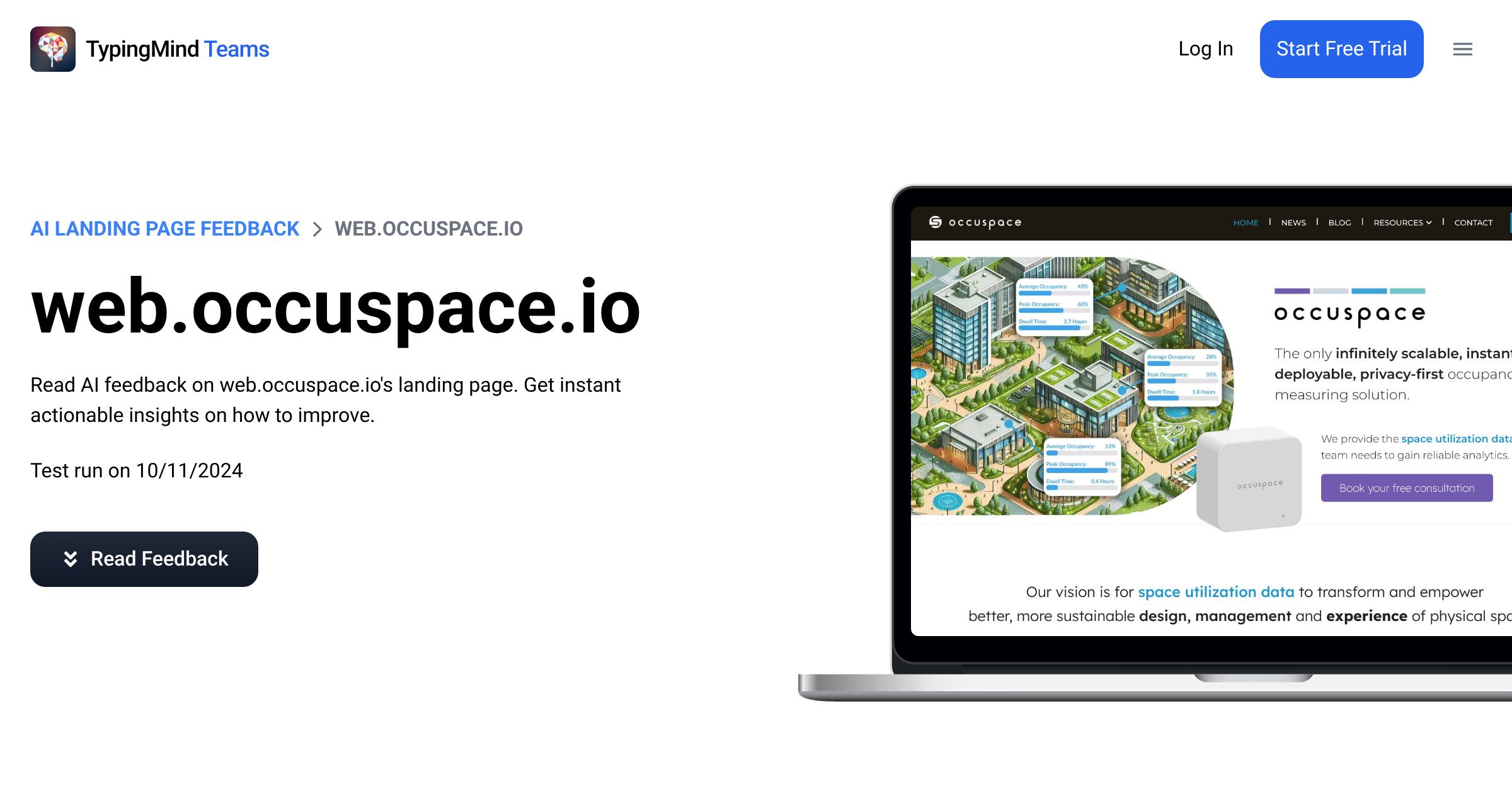 AI Landing Page Feedback for web.occuspace.io