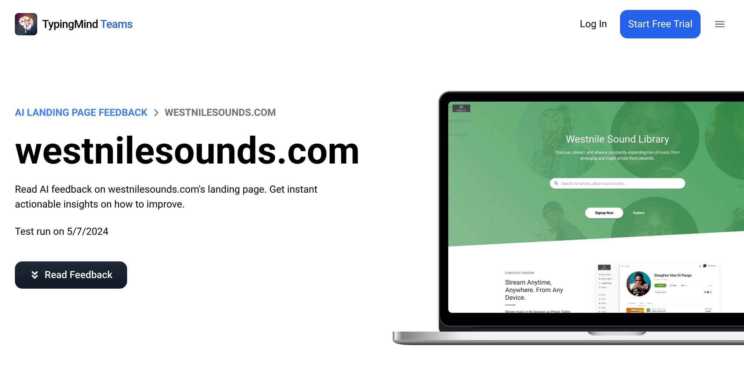 AI Landing Page Feedback for westnilesounds.com